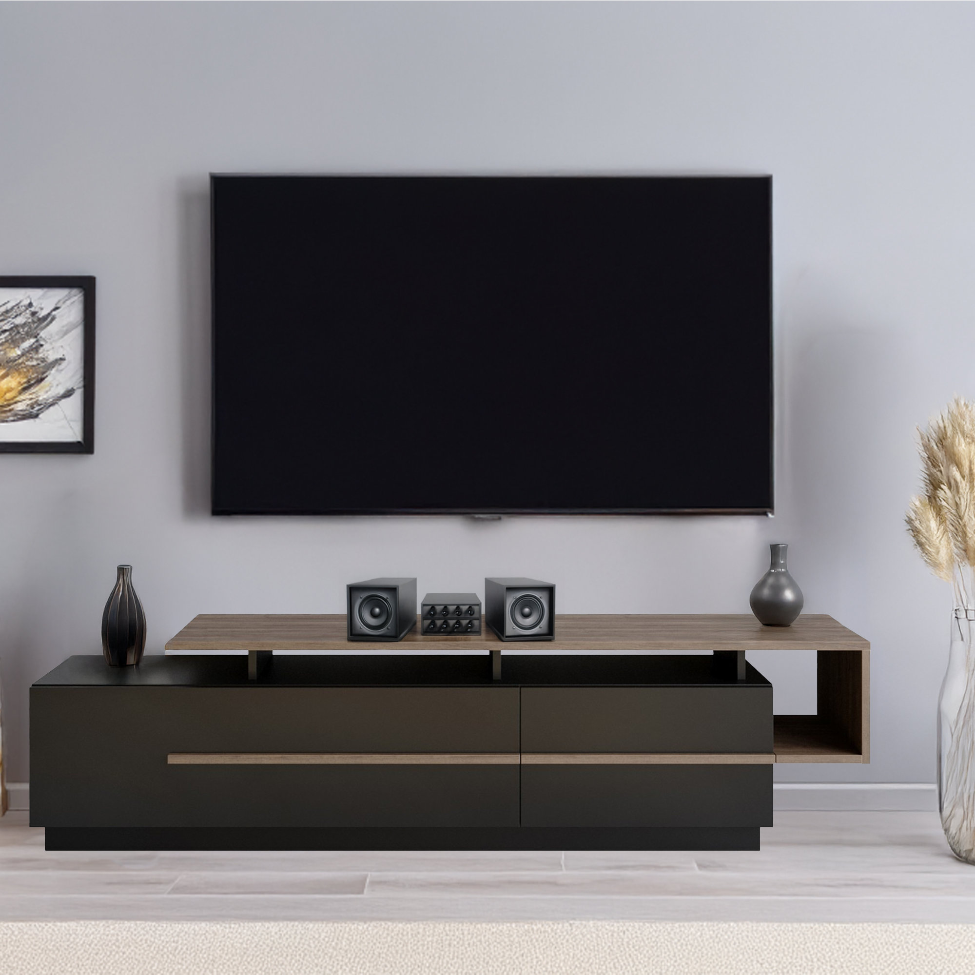 Hokku Designs Rectangle Tv Stand For Tvs Up To 78'' With 2 Cabinets And ...