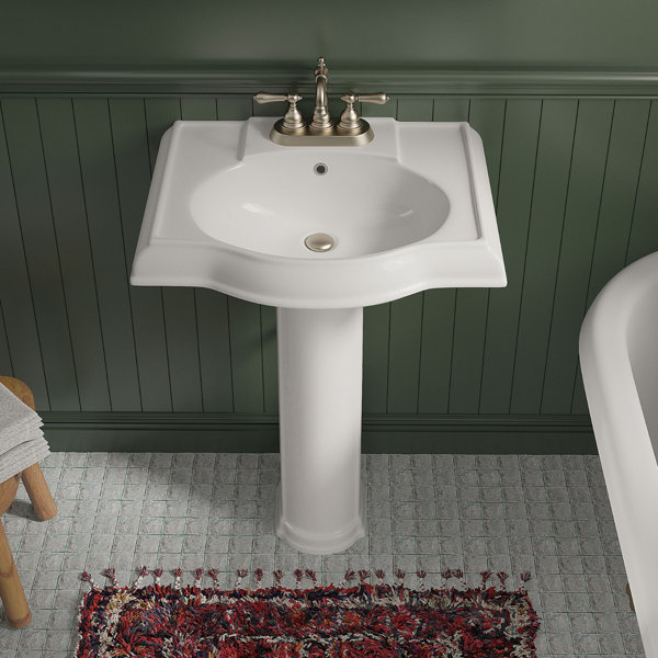 Los Flexi 24" x 19" White Ceramic Rectangular Pedestal Sink with ...