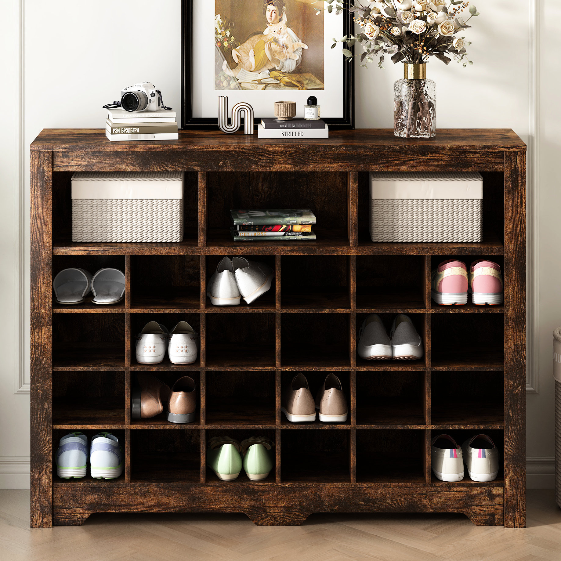 Ebern Designs 24 Shoe Console, Sleek For Entrance, Living Room, Hallway ...