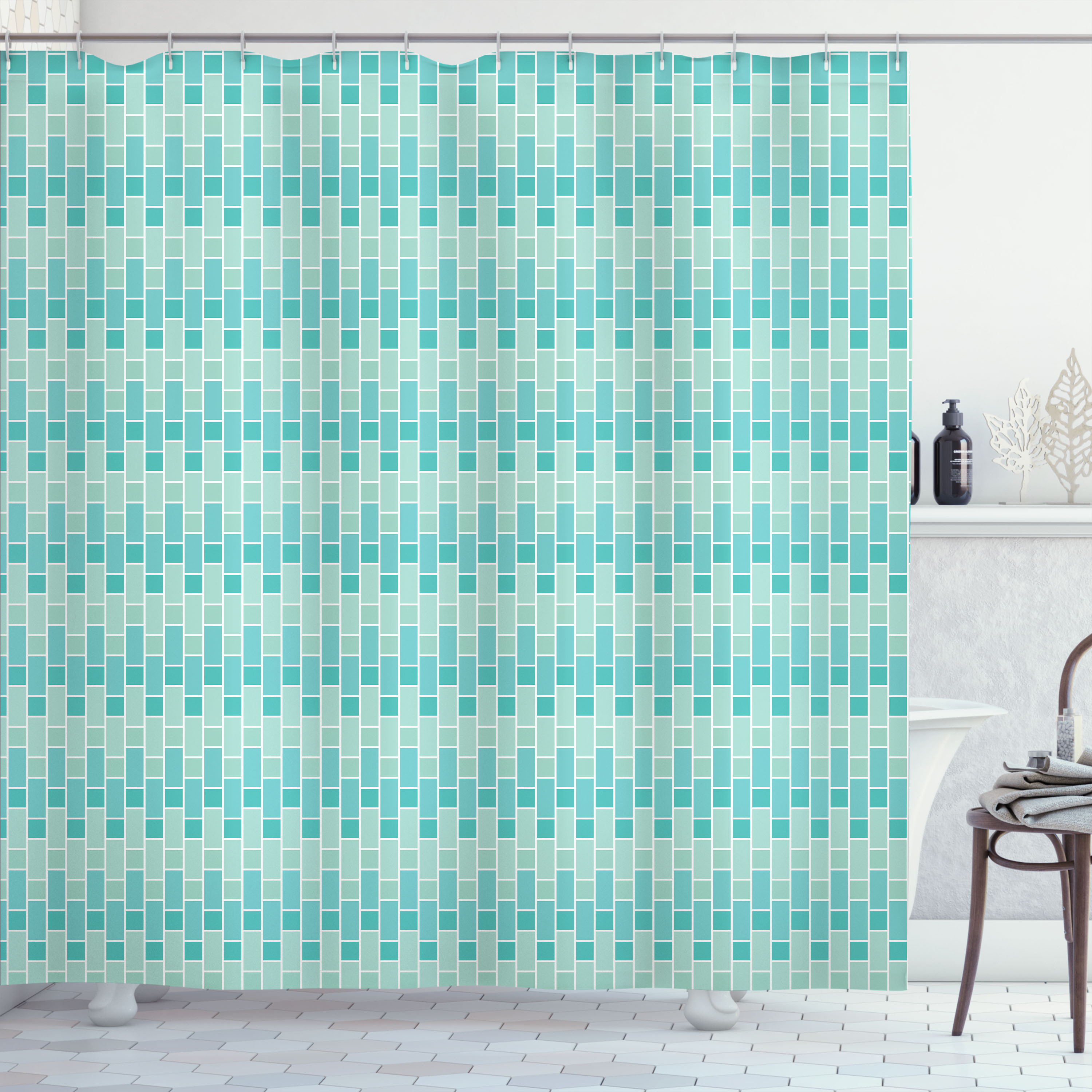 East Urban Home Abstract Shower Curtain Art Rectangular Shapes Seafoam ...