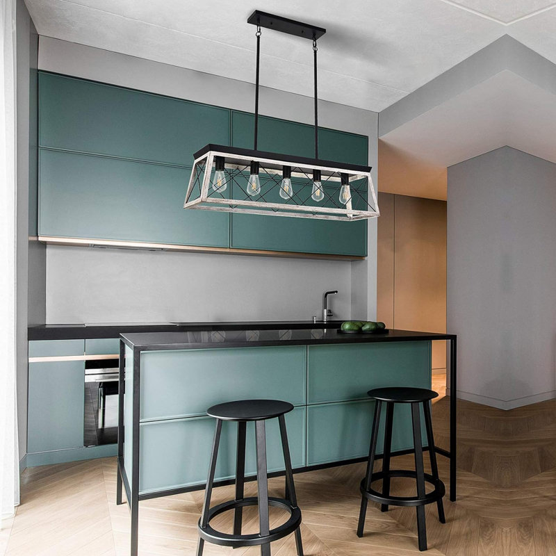 Gracie Oaks Farmhouse Rectangular Chandelier Rustic, 5-Lights Kitchen ...