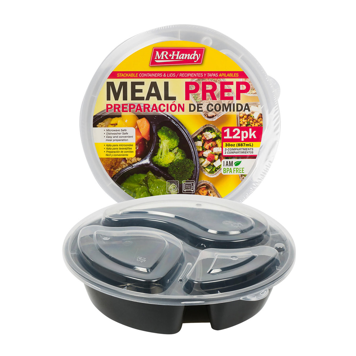 Prep & Savour 12-pack Meal Prep Round Reusable Plastic Compartment ...