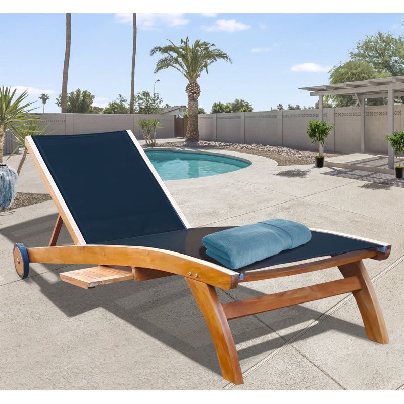 Loon Peak® Hammond Pool Reclining Teak Chaise Lounge with Table | Wayfair