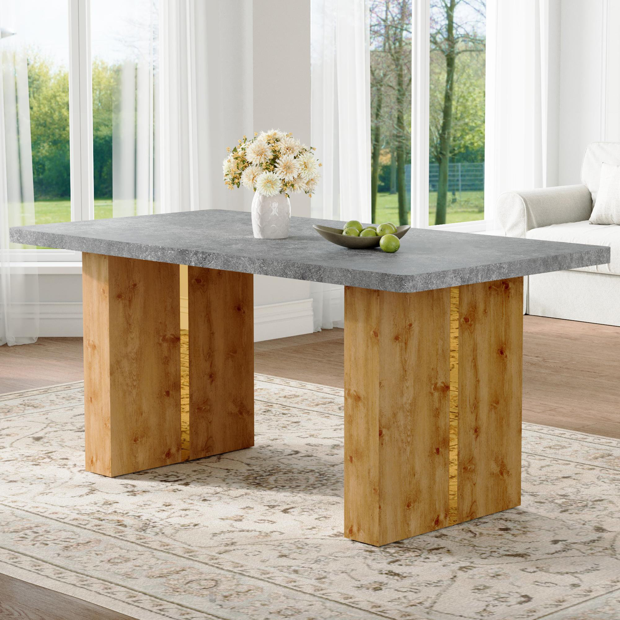 Mercer41 Large modern rectangular table with cement-grey patterned top ...