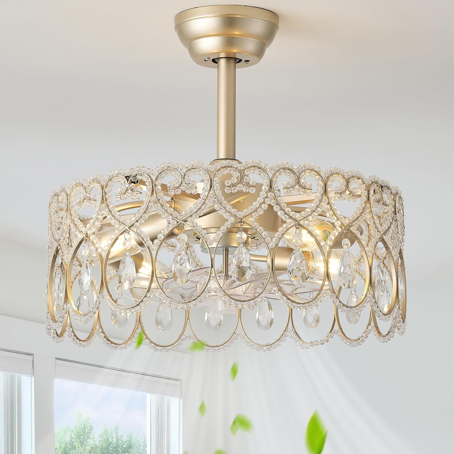 Everly Quinn Gold Crystal Fandelier Ceiling Fan With Light And Remote ...