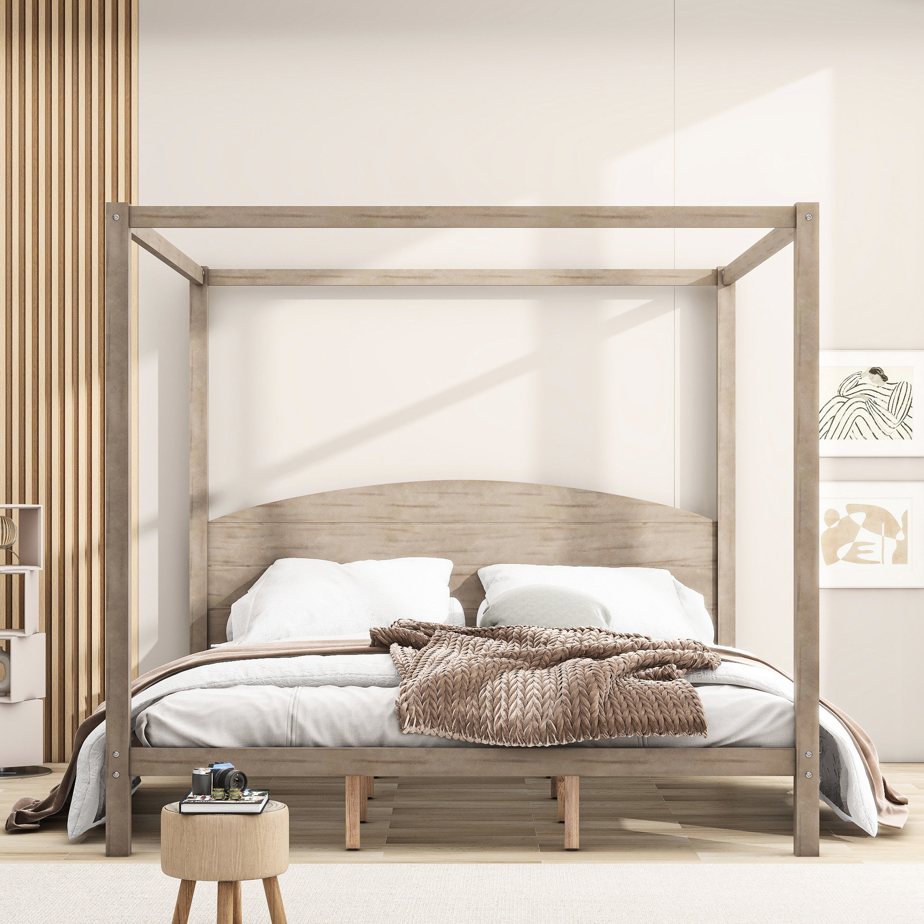Lark Manor Brown Wash King Size Canopy Platform Bed With Headboard And ...