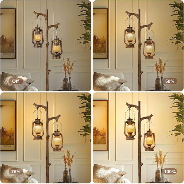 Loon Peak® 68" Rustic Farmhouse Tree Trunk Floor Lamp Country Brown ...