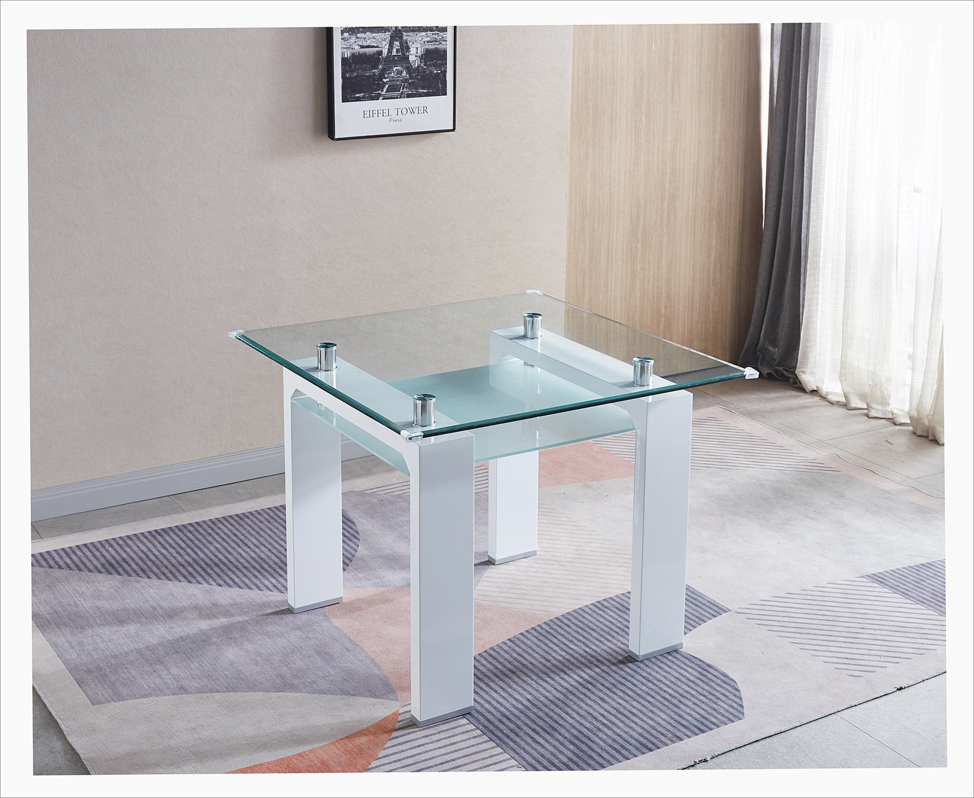 Ivy Bronx Tempered Glass Top Square Double-Layer Dining Table with MDF ...