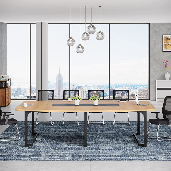 Inbox Zero Kersha Brown/Black Rectangular Conference Table | Wayfair