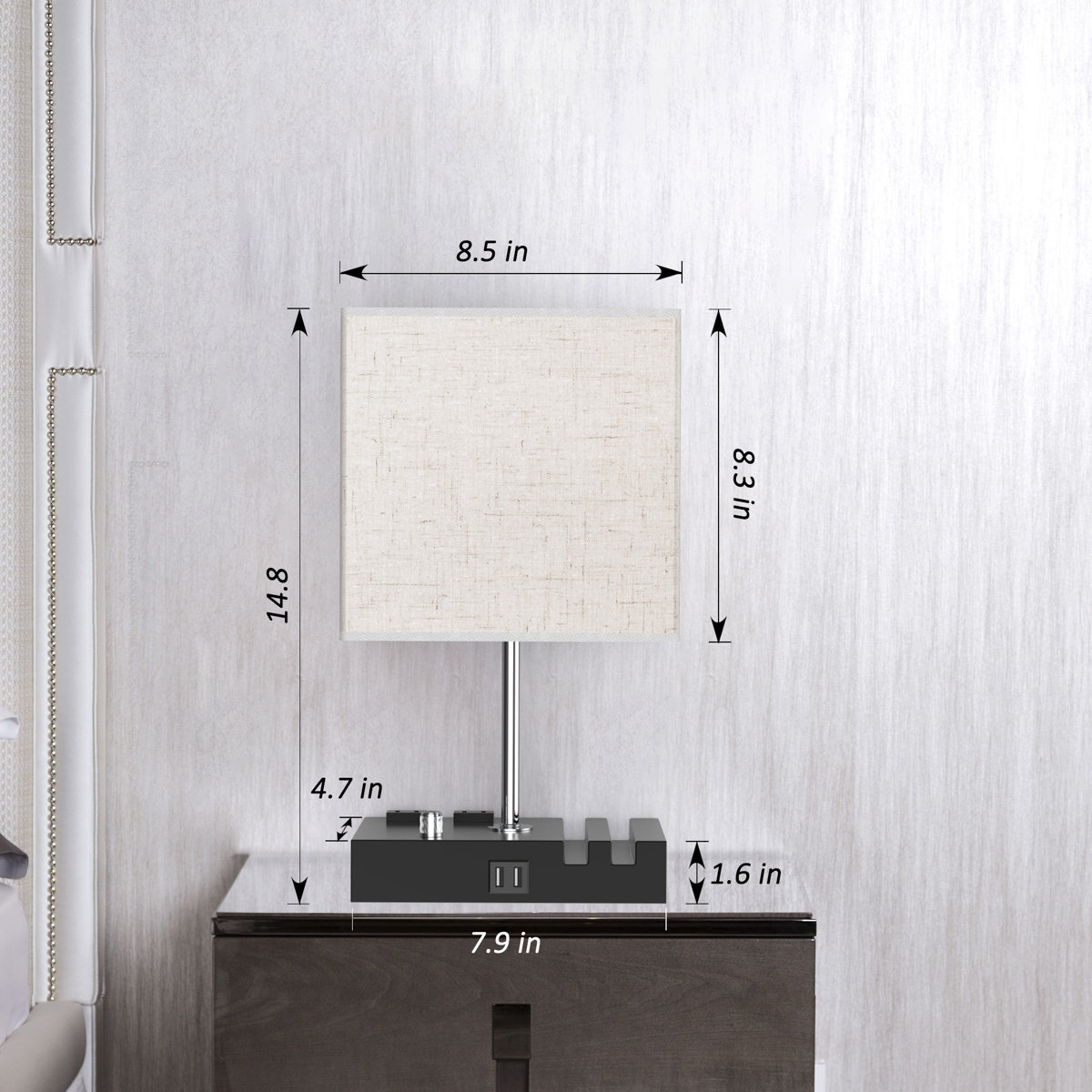 Ebern Designs Marshawn Table Lamp with 2 USB Ports, 2 Power Outlets and ...