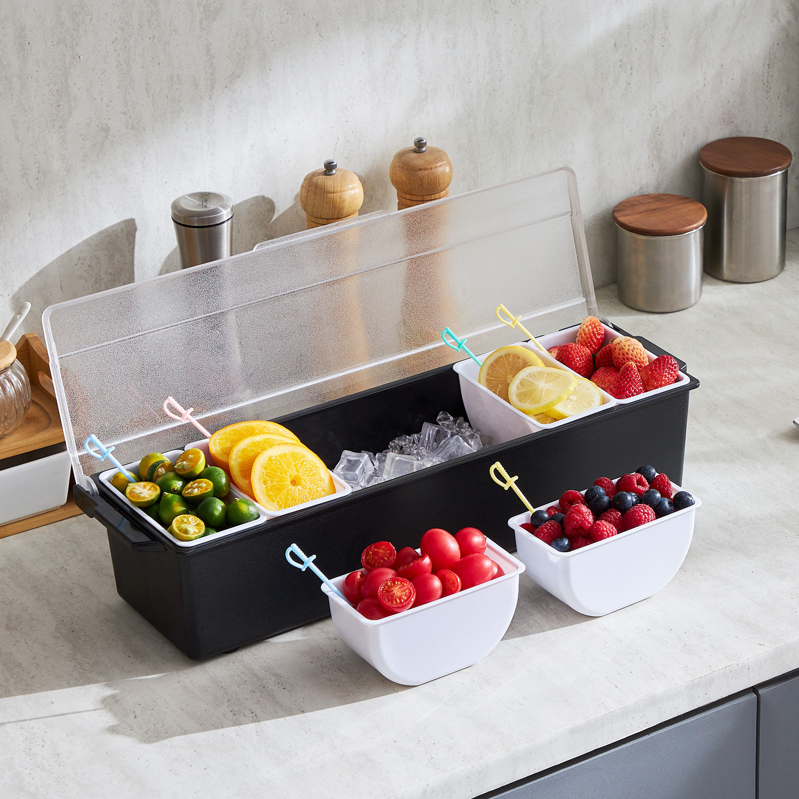 Prep & Savour Chilled Condiment Server 6 Compartment Cold Serving Tray ...