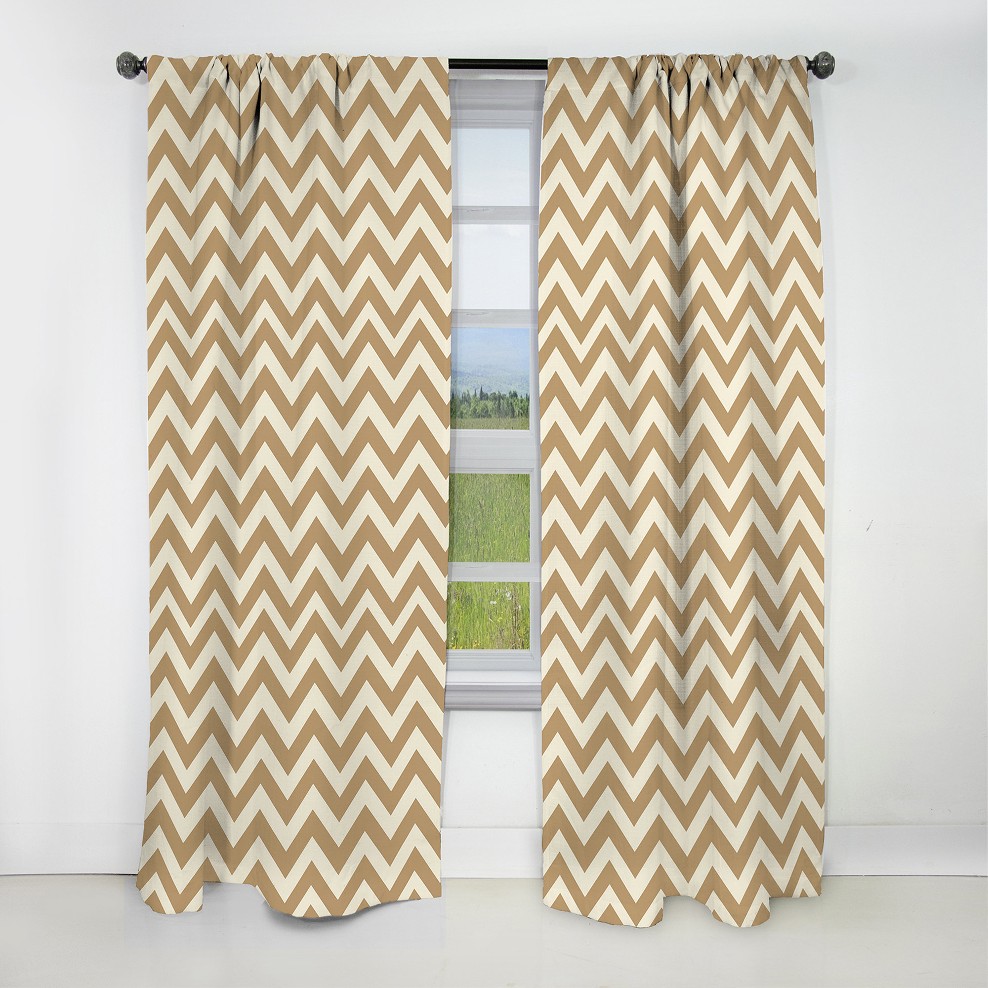 Design Art Beige Timeless Chevron - Chevron Curtain - Blackout Chevron ...
