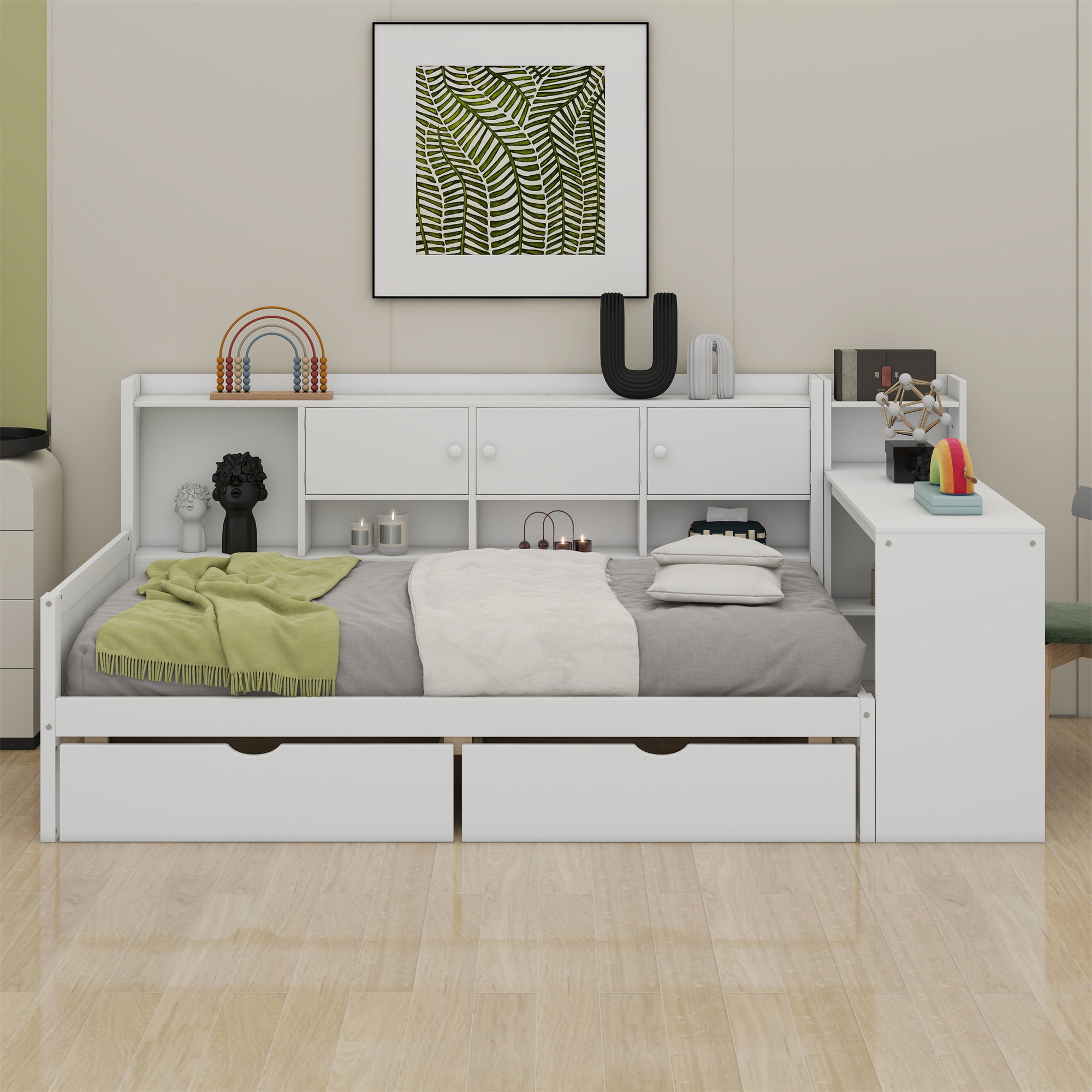 Red Barrel Studio® Wooden L-Shape Daybed With Seven Storage Cabinets ...