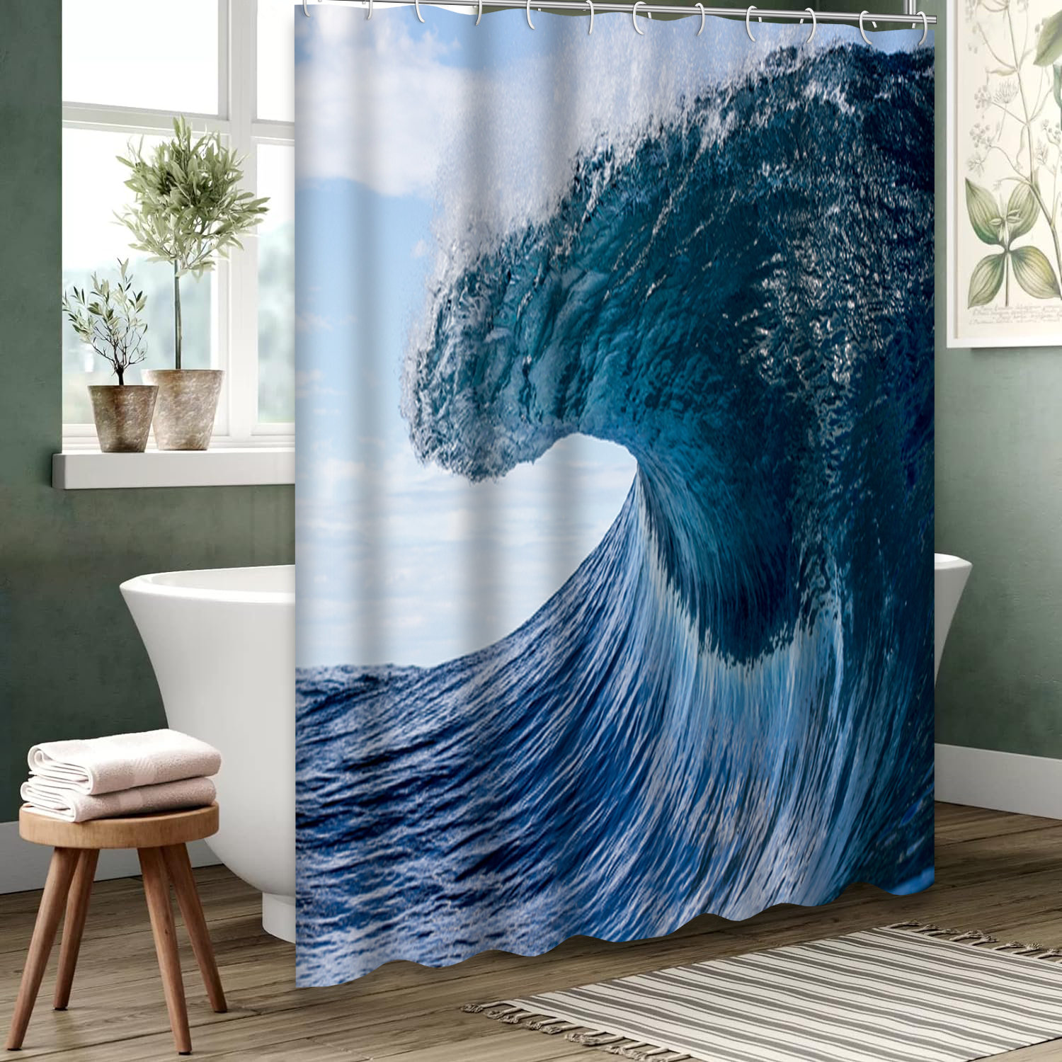 East Urban Home Blue Sea Water Waterproof Shower Curtain,Wave Blue Sea ...