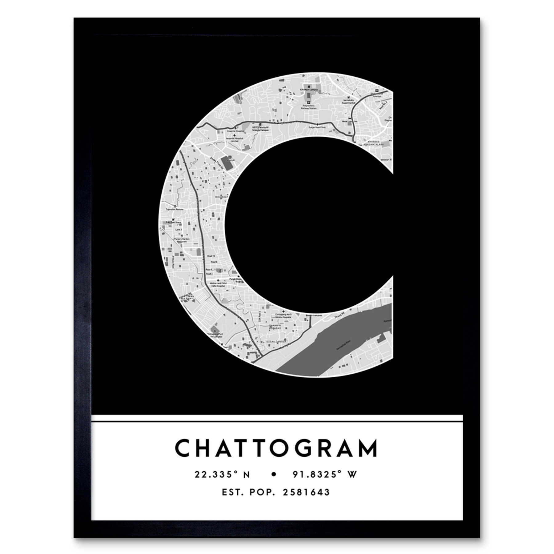Wee Blue Coo Chattogram Bangladesh City Map Black and White - Picture ...