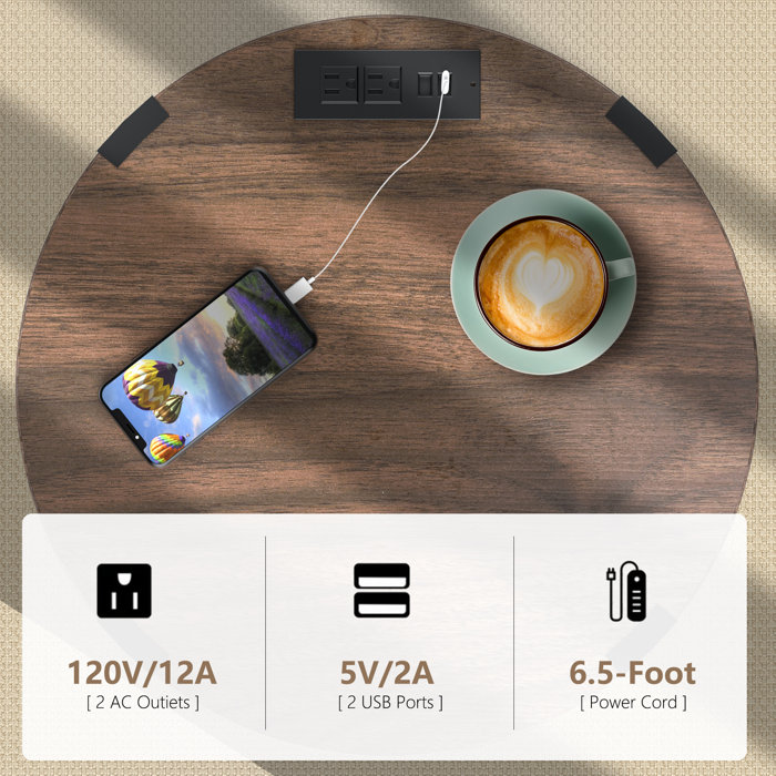 17 Stories Jalanda Tall End Table with 2 USB Ports, 2 Power Outlets ...