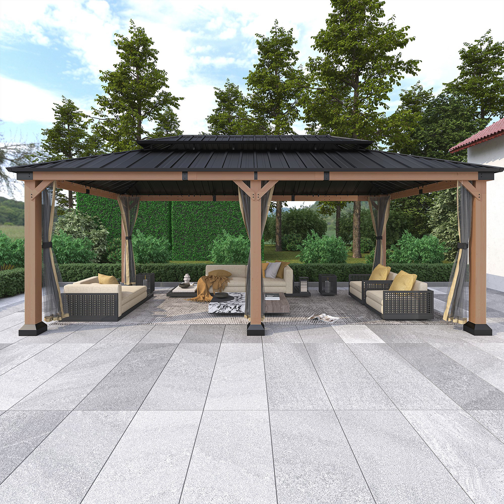 mondawe Beverly Hills 20 Ft. W x 12 Ft. D Solid Cedar Wood Patio Gazebo ...