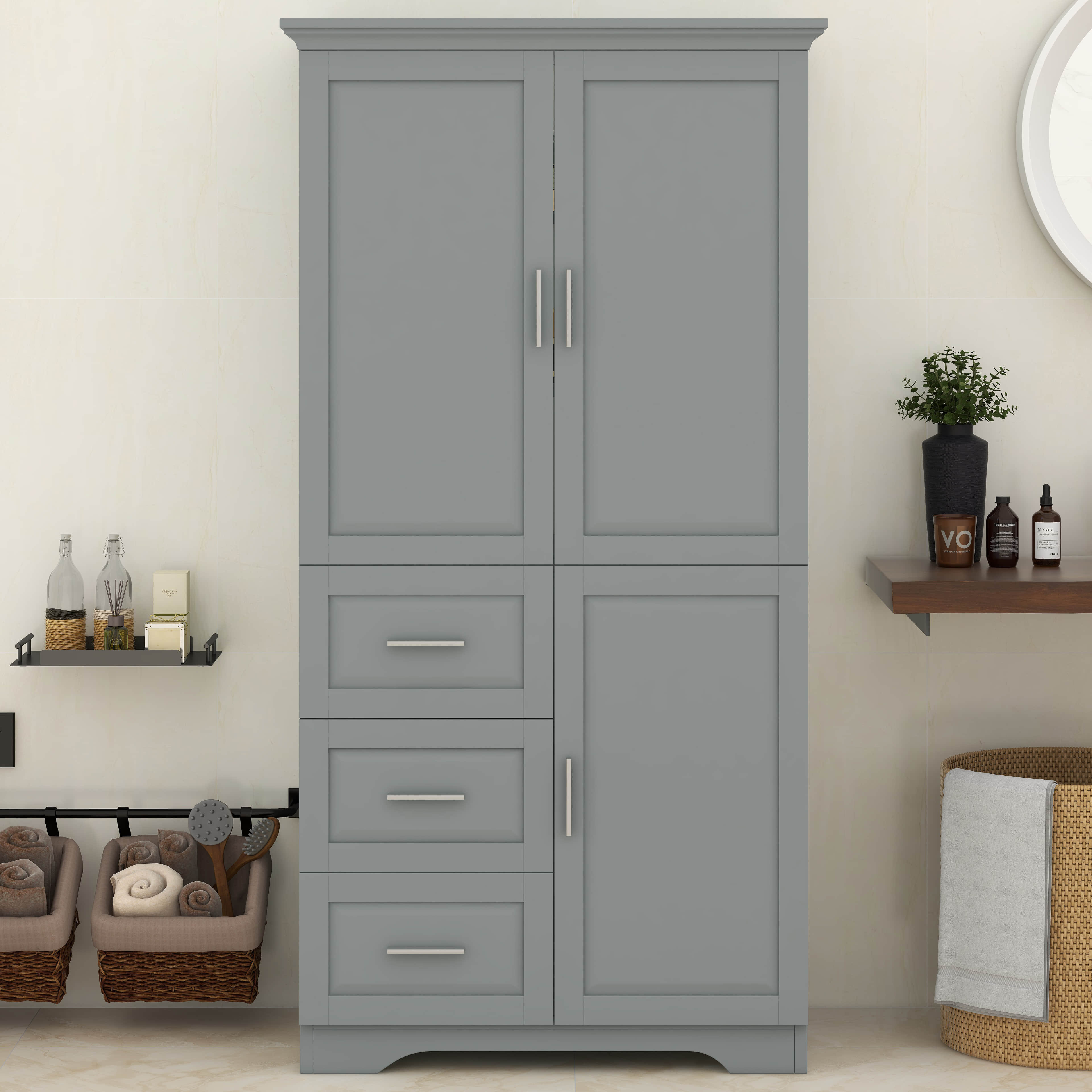Rebrilliant Tall And Wide Storage Cabinet, Modern Freestanding Pantry ...
