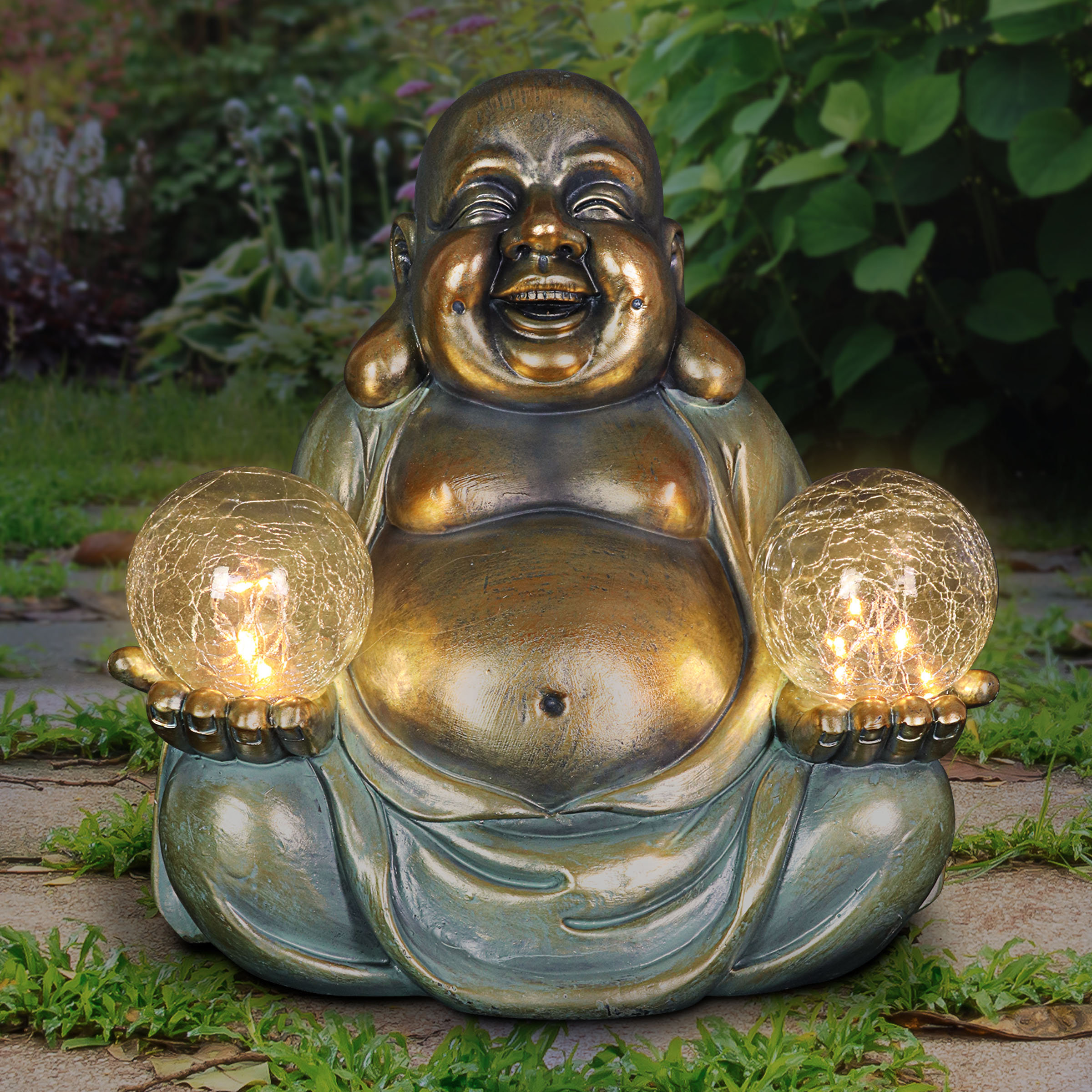 Exhart Solar Meditating Buddha in Lotus Position with Two LED Crackle ...