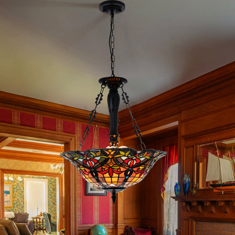 Fleur De Lis Living Horrocks 17" Colorful Tiffany Style Stained Glass ...