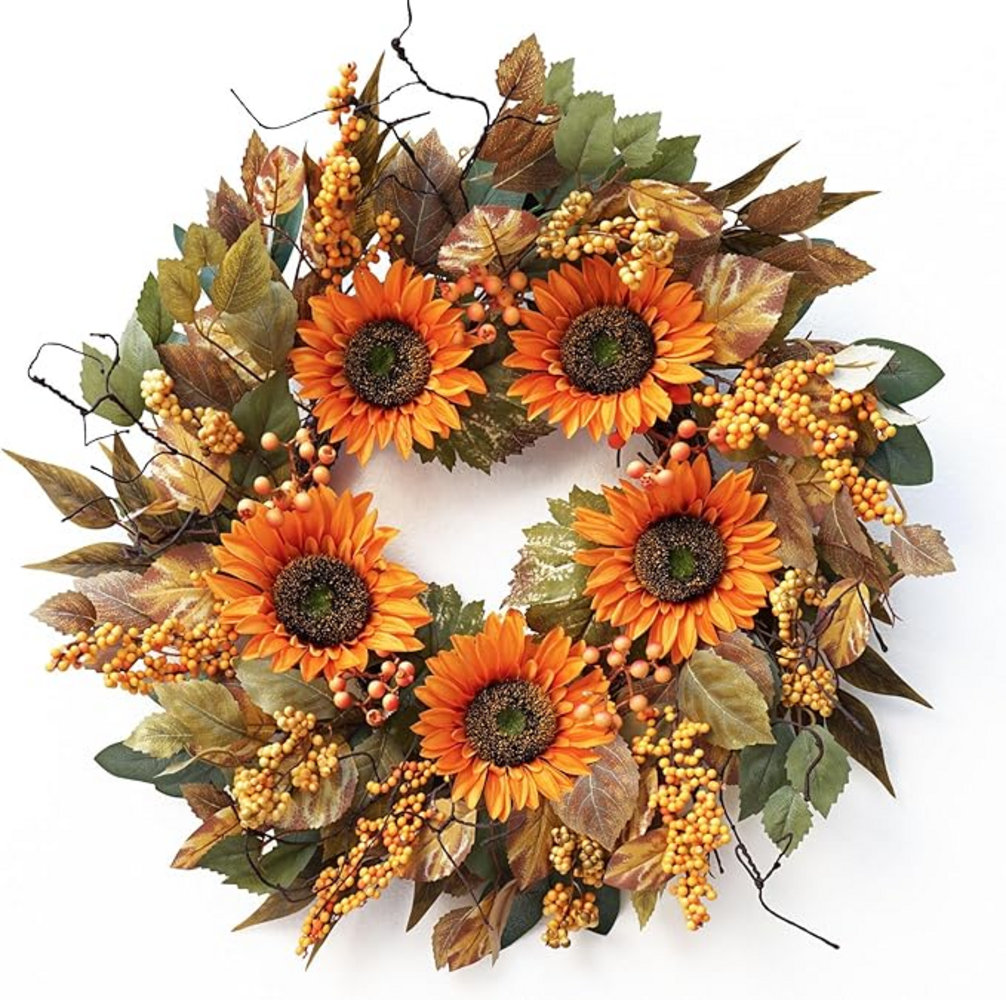 Rosalind Wheeler Fall Wreaths For Front Door 22 Inch- Artificial Silk ...