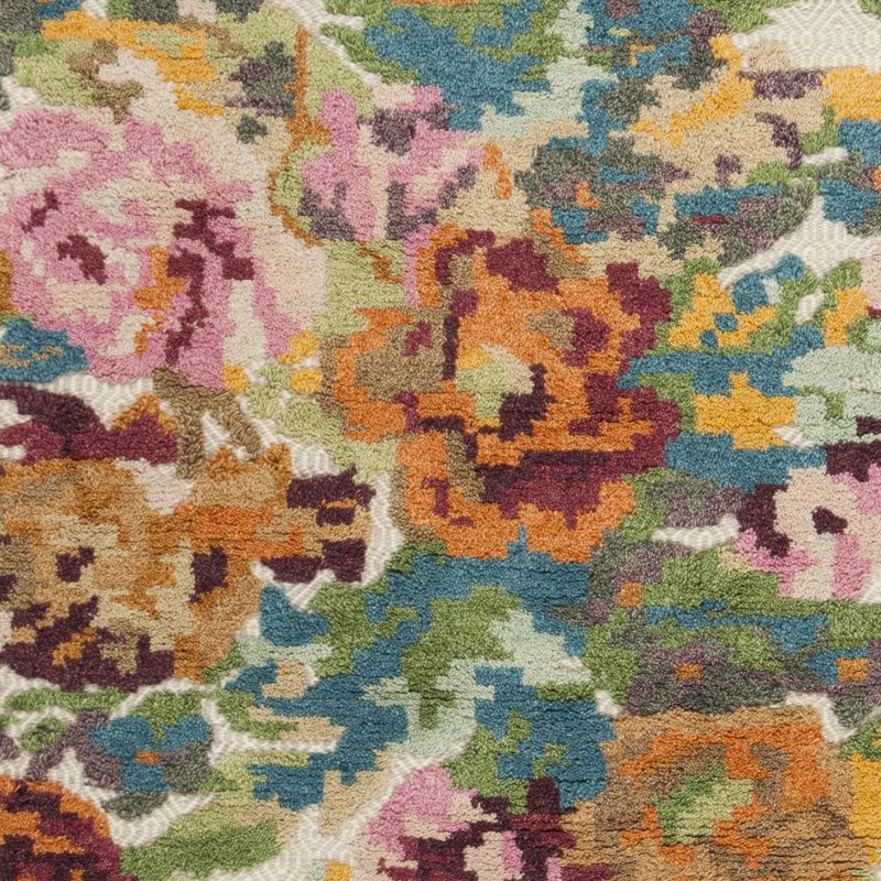 Bungalow Rose Floral Hand Knotted Wool/Cotton Orange Area Rug | Wayfair