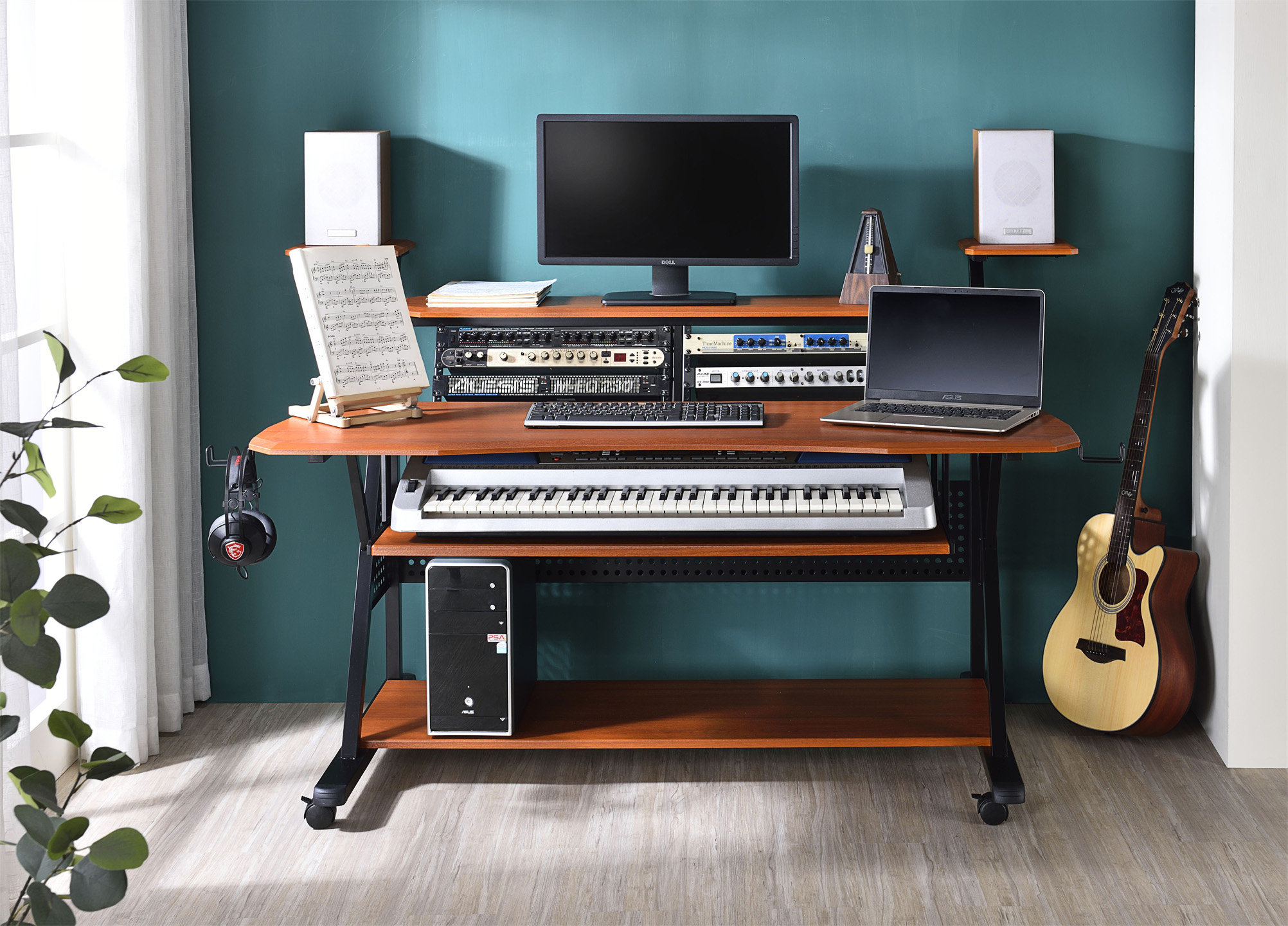 Inbox Zero Willow Cherry & Black Finish Music Desk | Wayfair