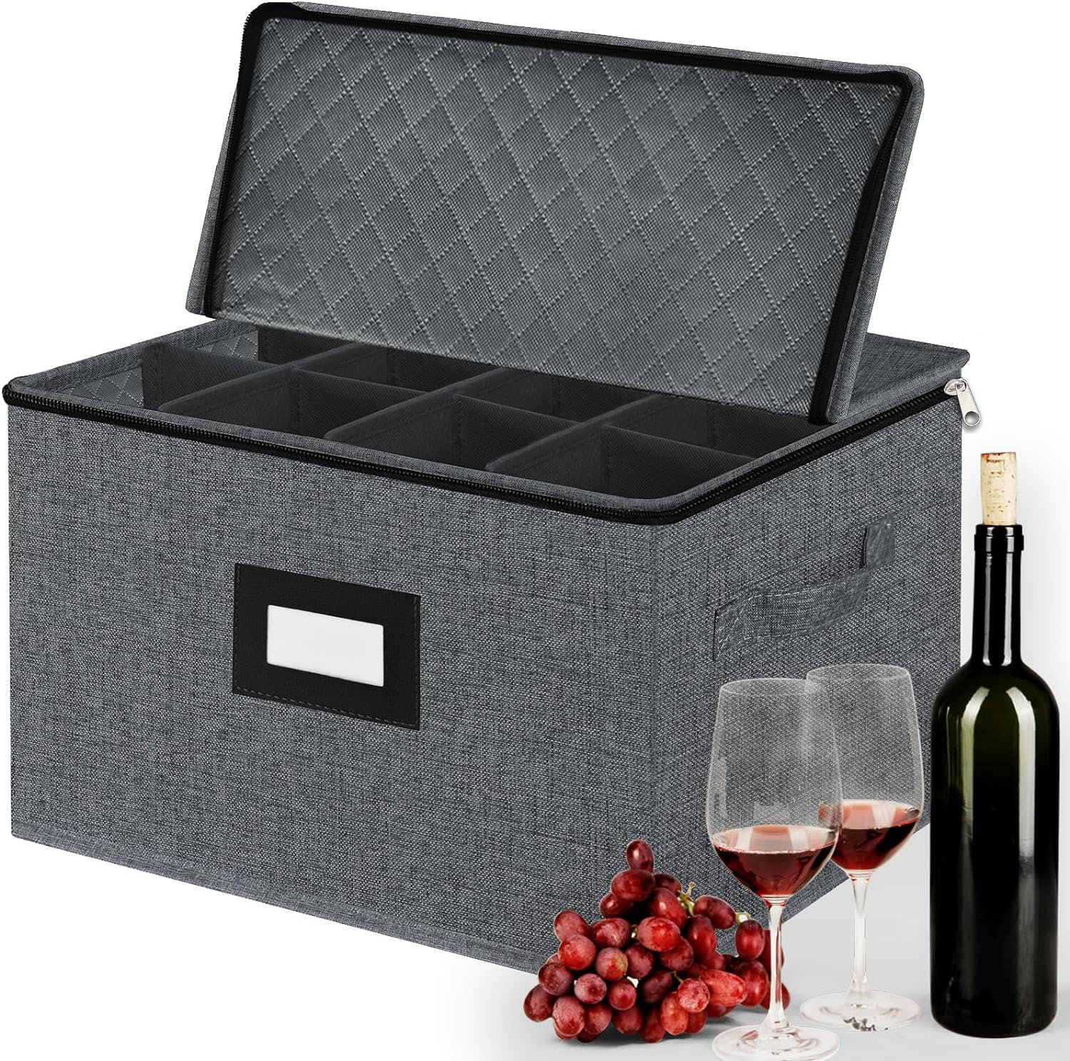 Prep & Savour Stemware Storage Cases, Quilted Glassware Storage With ...