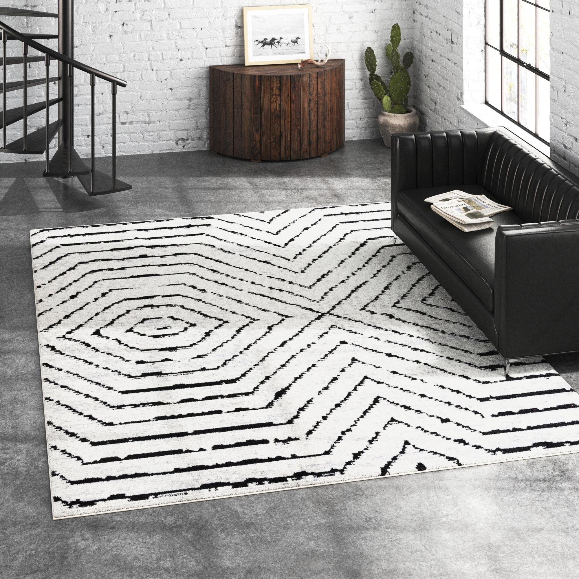 Steelside™ Tharon Geometric Machine Made Power Loom Polyester Area Rug ...