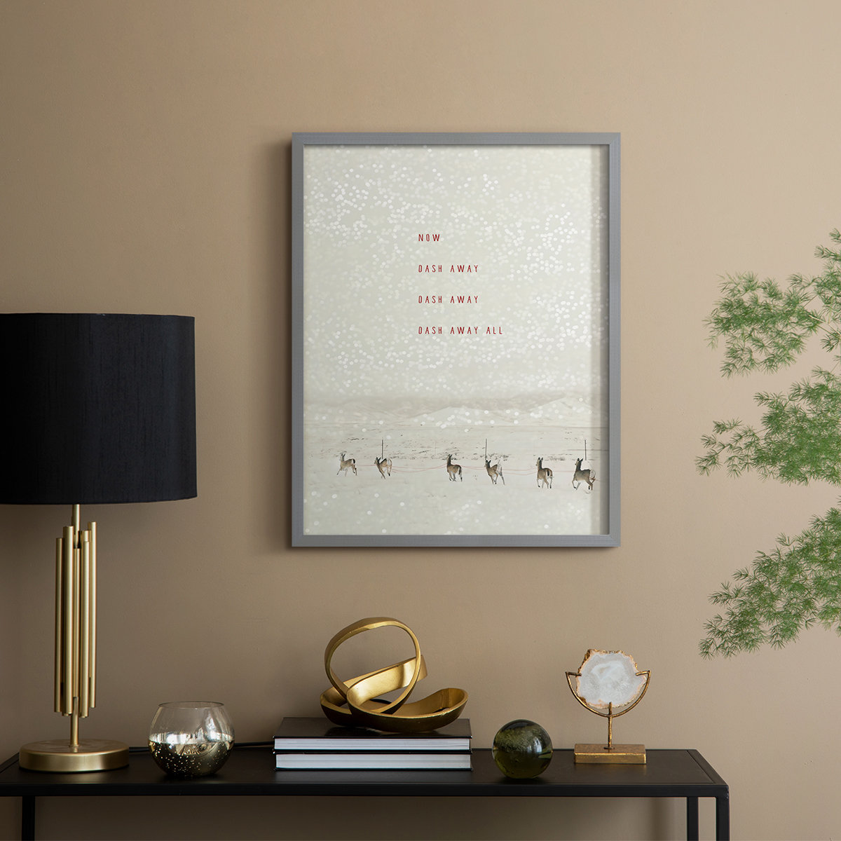 Trinx Deer Dashing Framed Print - Solid Wood | Wayfair