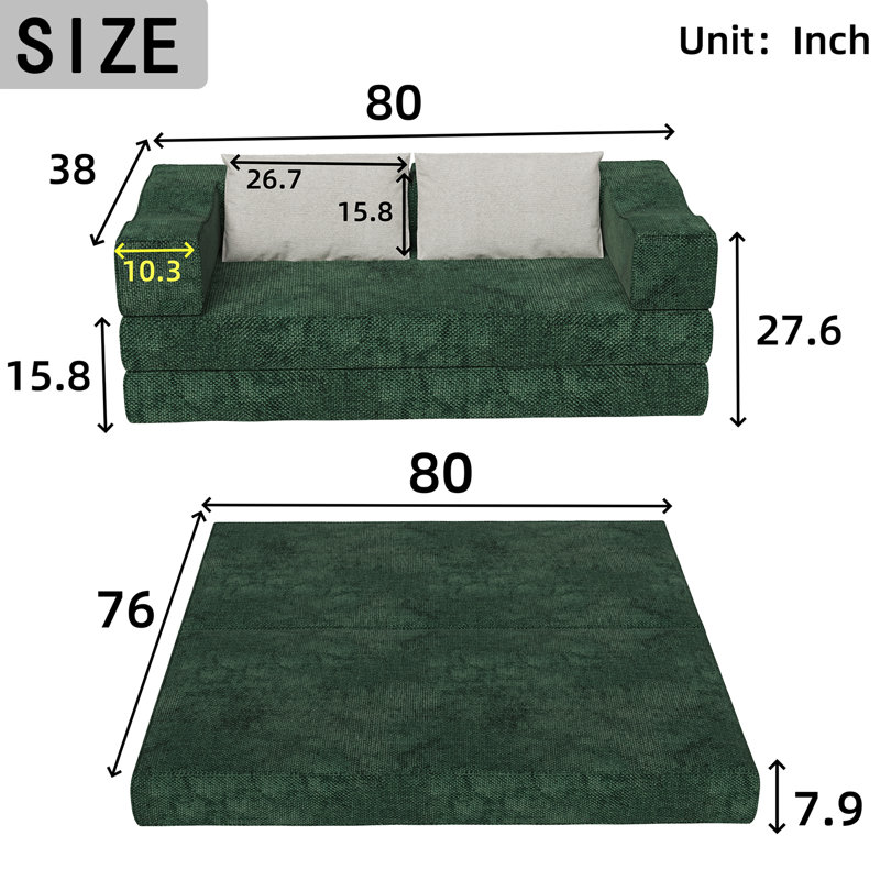 Latitude Run® Colerain 80'' Chenille Square Arms Modular Sleeper ...
