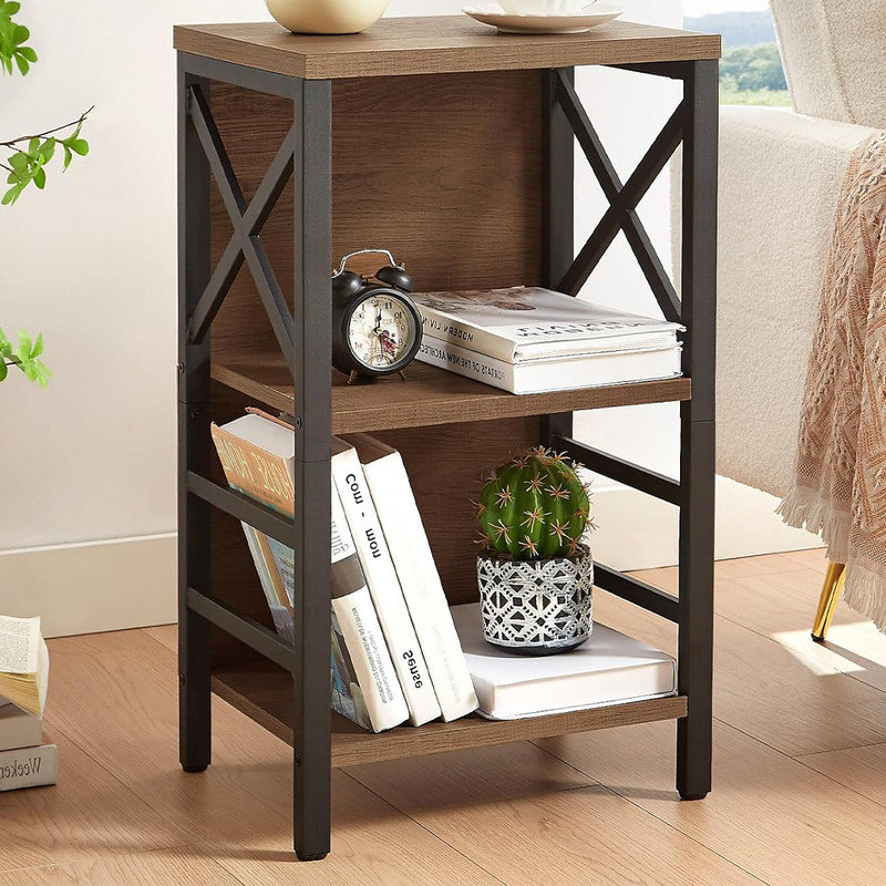 17 Stories Small Bookcase,3 Tier Industrial Short Bookshelf with Metal ...