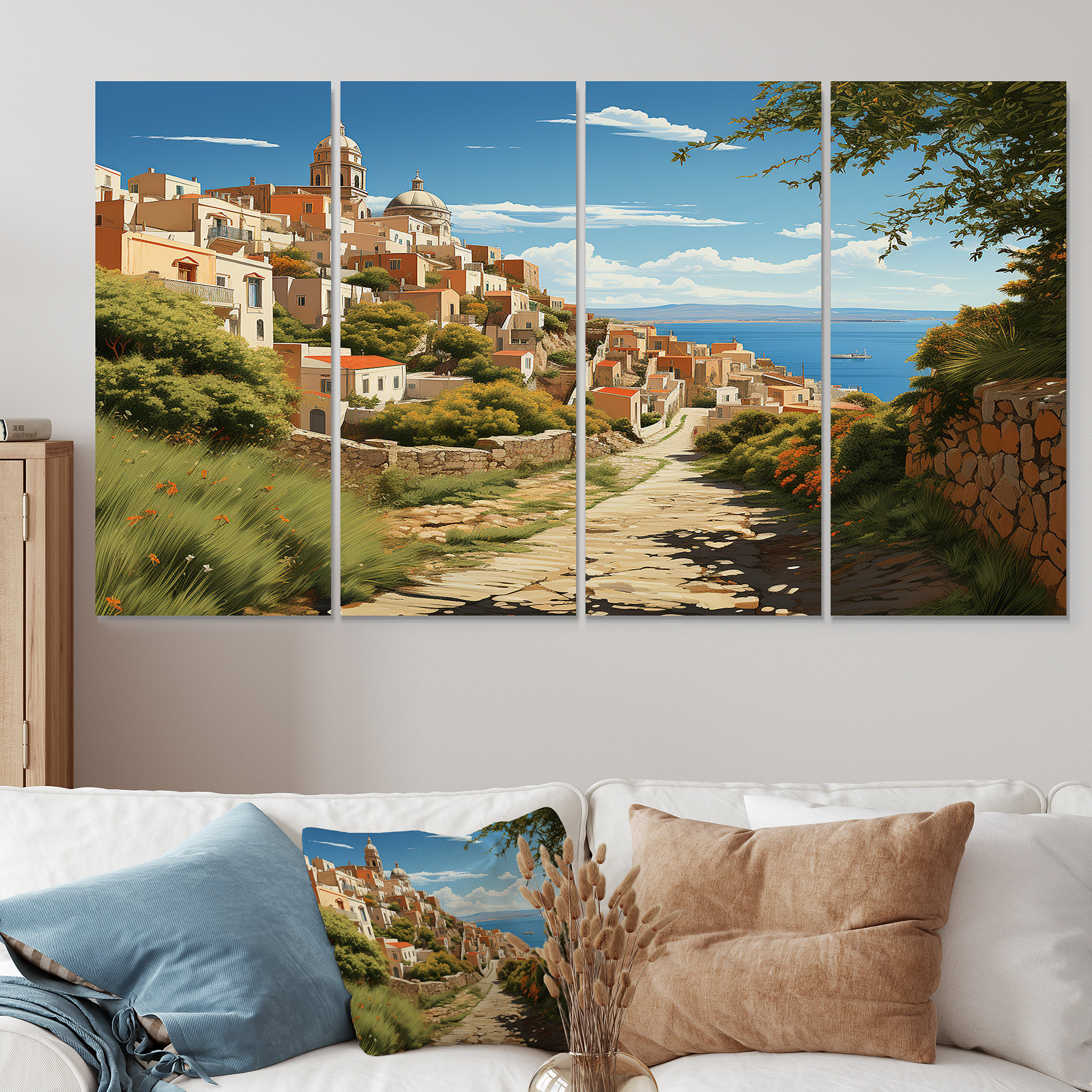 Highland Dunes Italian Village By The Coast I - Landscape Italy 4 Piece ...
