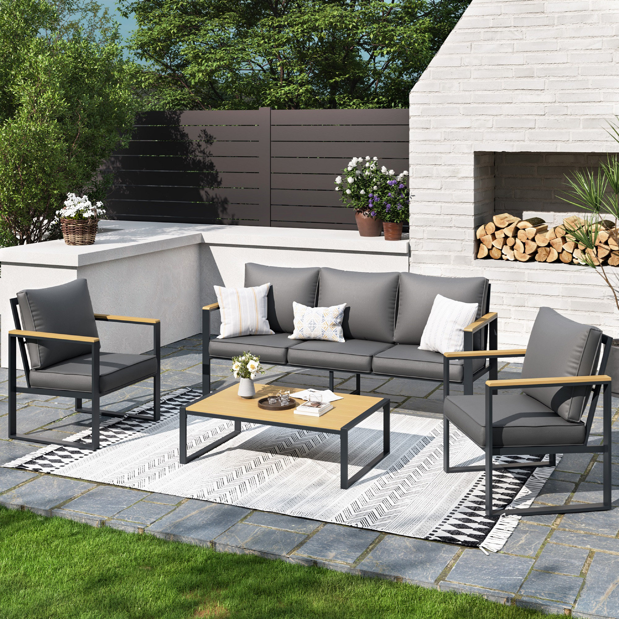 Latitude Run® Outdoor 4 Pieces Furniture Sets Modern Patio Conversation ...
