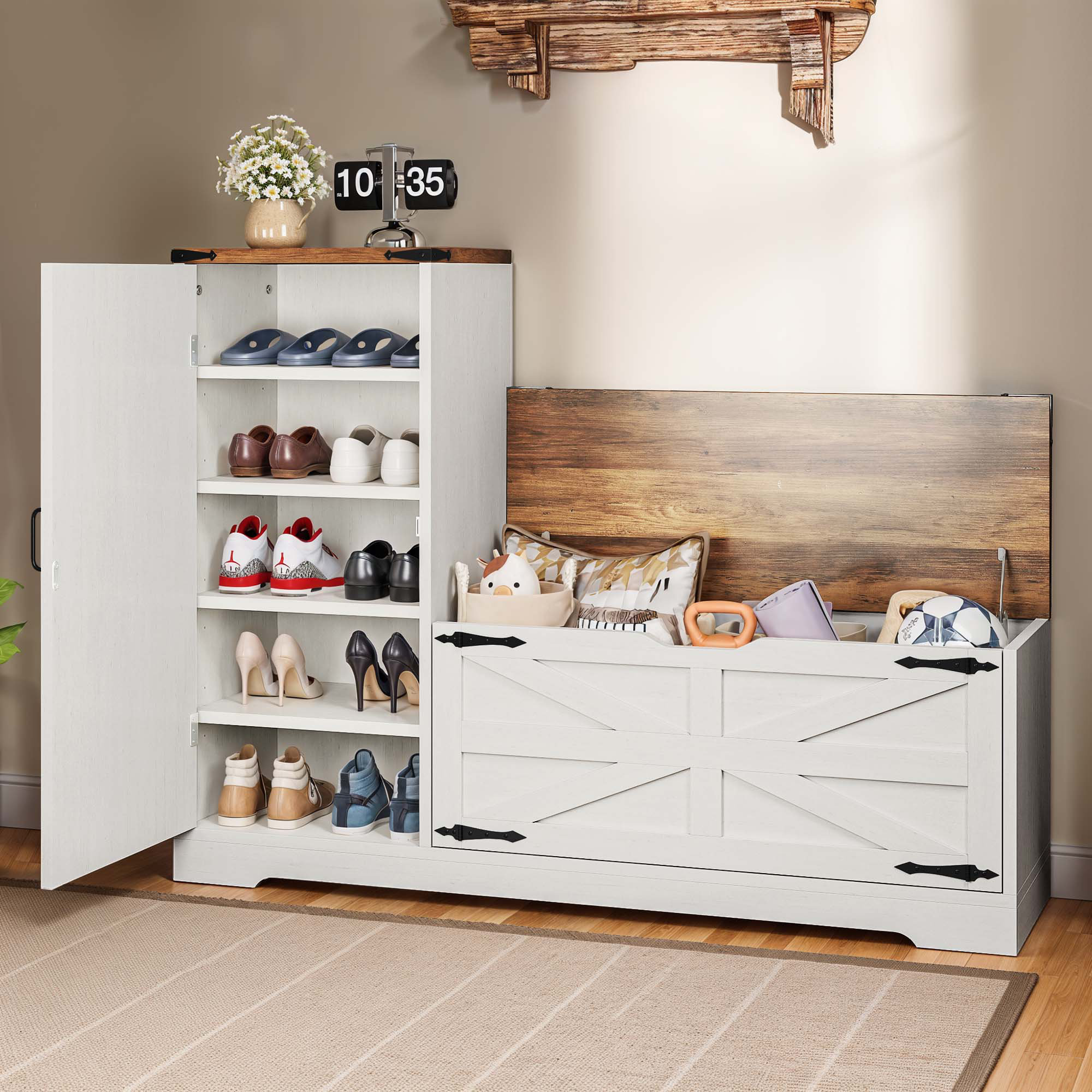 Ophelia & Co. 39.3" Tall L-Shaped Shoe Cabinet With Bench - Wayfair Canada
