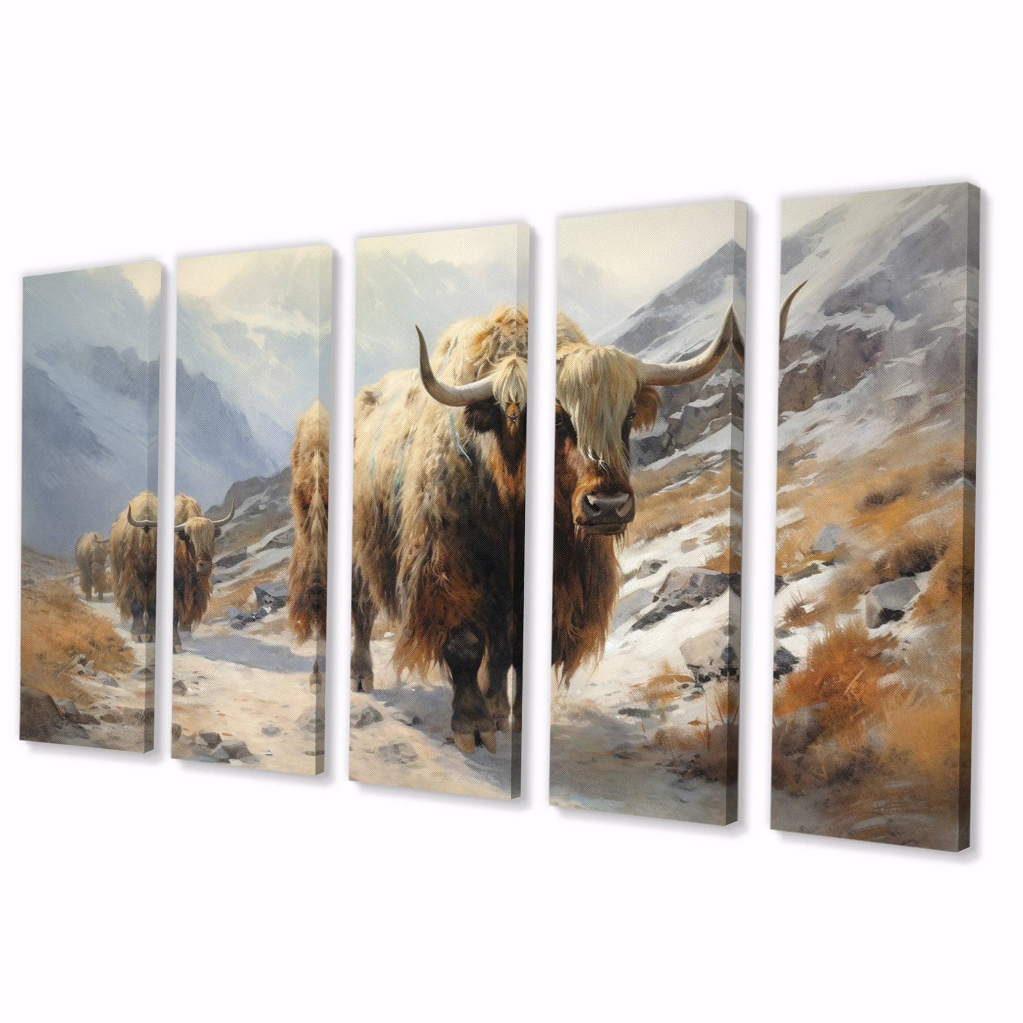 Foundry Select Wild Yak I - Animals Wall Decor - 5 Equal Panels | Wayfair