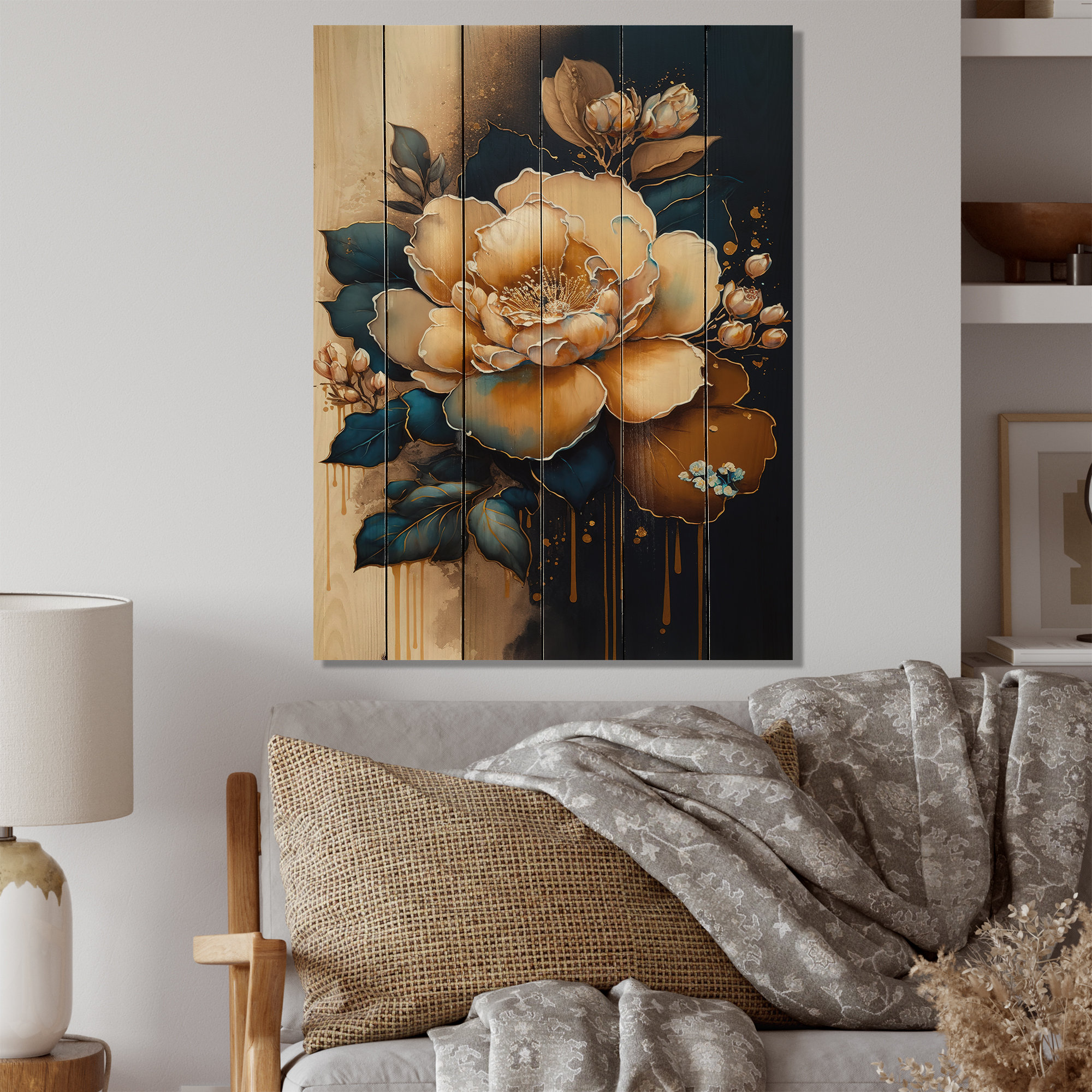 Lark Manor™ Ambreen Yellow And Dark Blue Camellia Flower II - Unframed ...