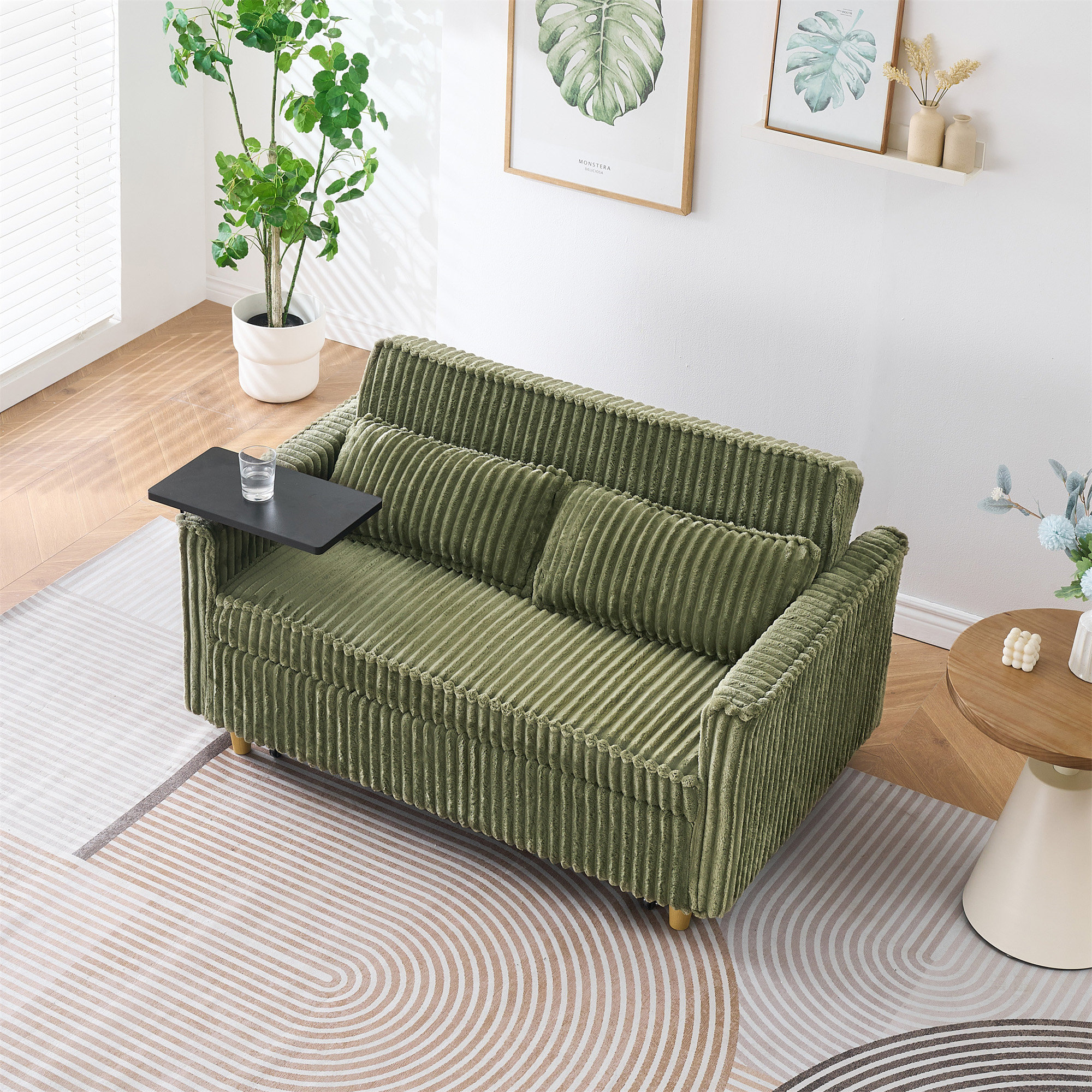 Latitude Run® The Pull-Out And Push-In Green Corduroy Sofa With Dual ...