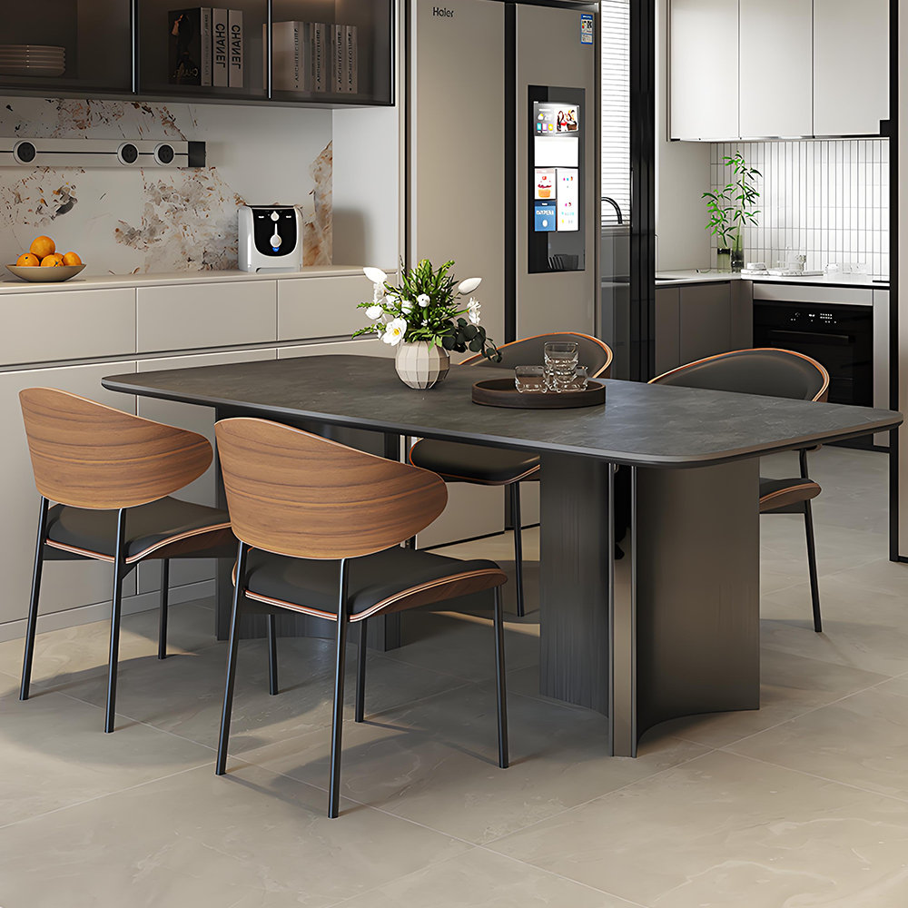 A Zoetic Home Black Modern Minimalist Slate Dining Set | Wayfair