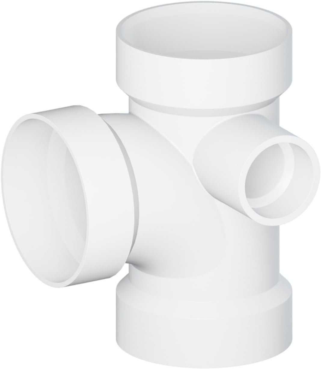 Supply Giant 4" White PVC DWV Sanitary Tee w/ Right Side Inlet All Hub ...