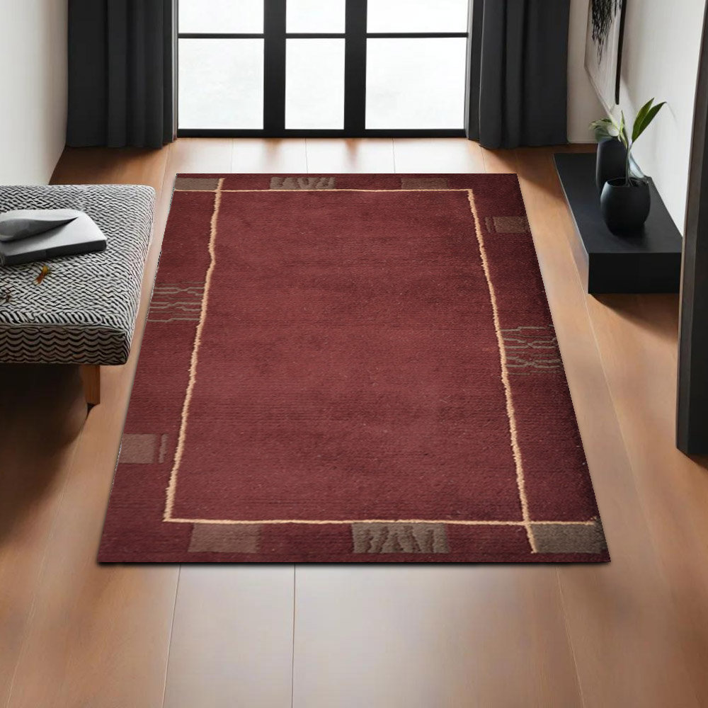 Latitude Run® Brown 100% Wool Handmade Tibbati Contemporary Area Rugs ...