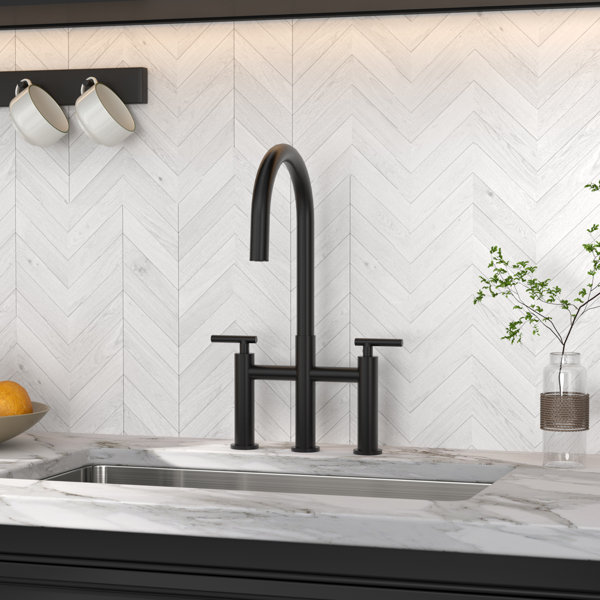 Aida Bridge Kitchen Faucet with Hidden Pull Down Sprayer, 3 Hole 8 Inch ...