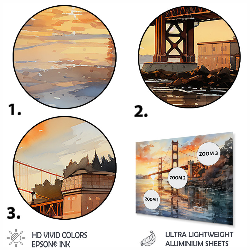 Design Art Orange Bridge Golden Gateway III - Bridges Metal Wall Art ...