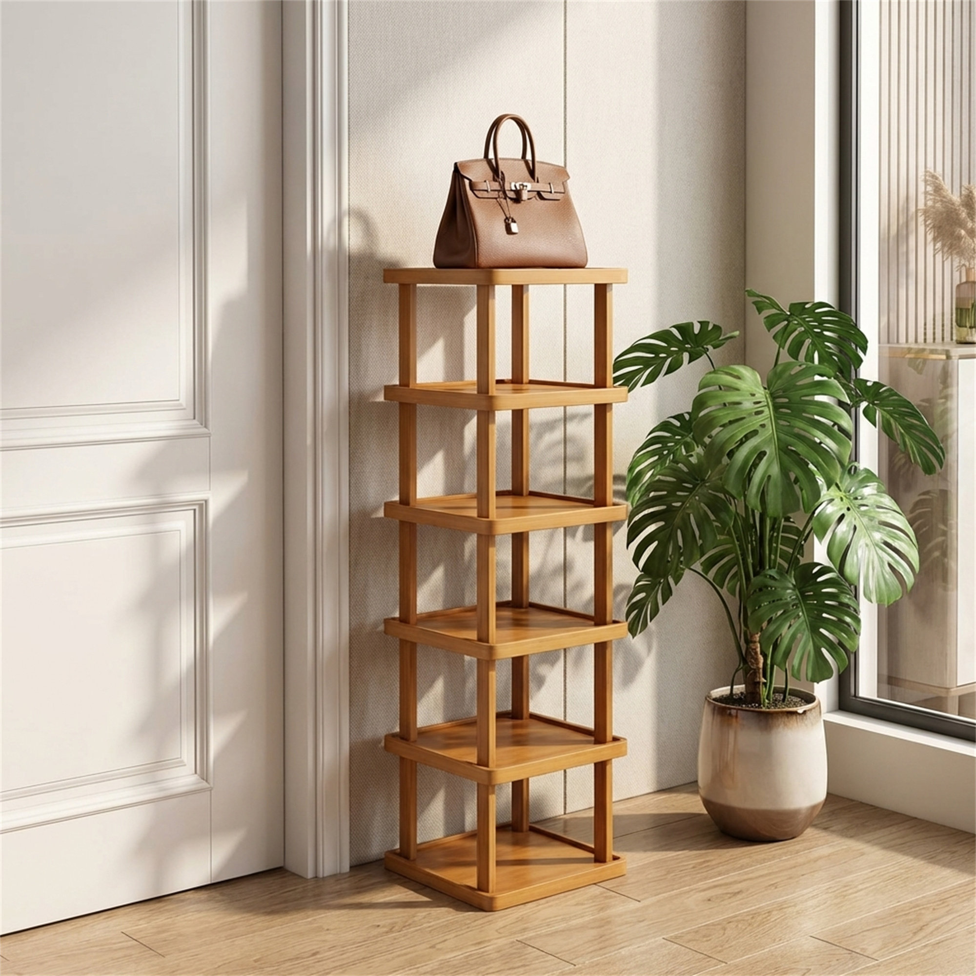 East Urban Home 6-tier Expandable Folding Bamboo Storage Rack, Space ...