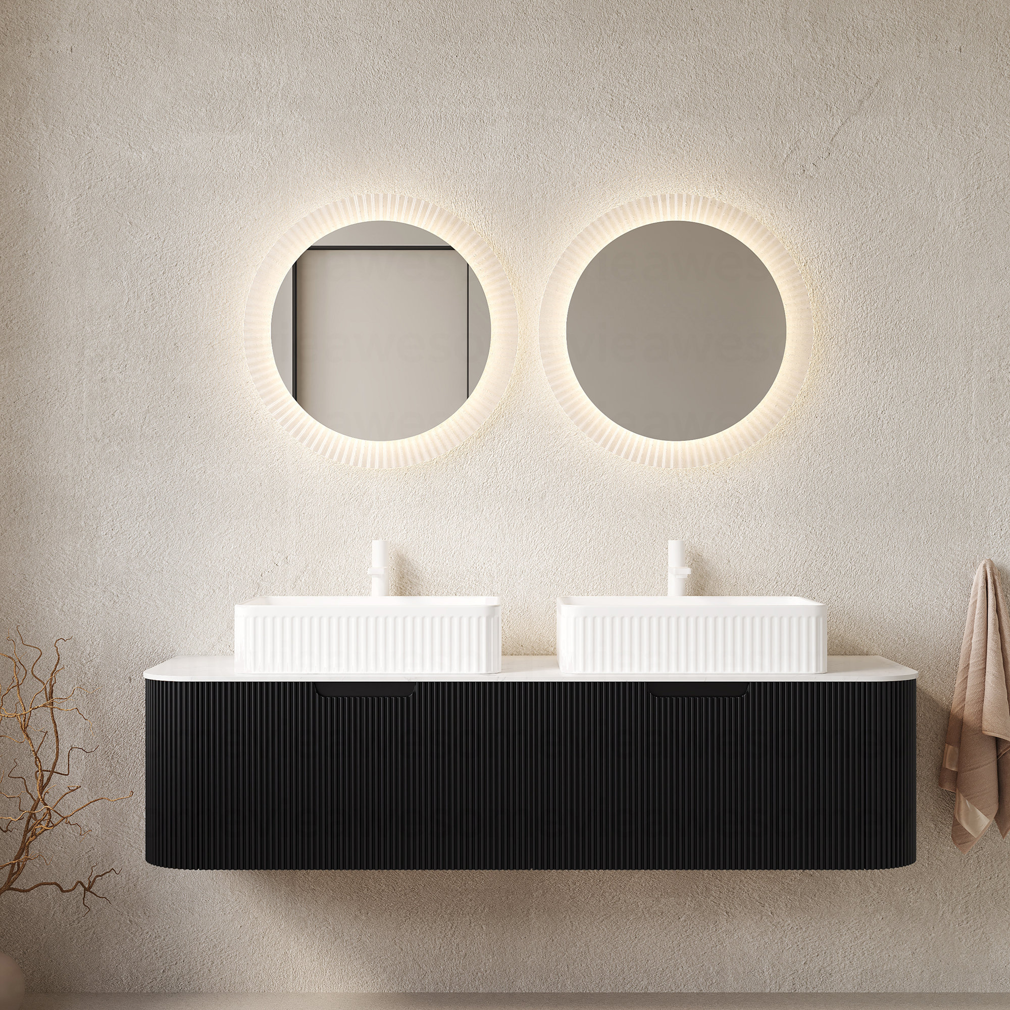 Orren Ellis DINA 60" Bathroom Vanity With Sinks, Wall-Mounted Floating ...