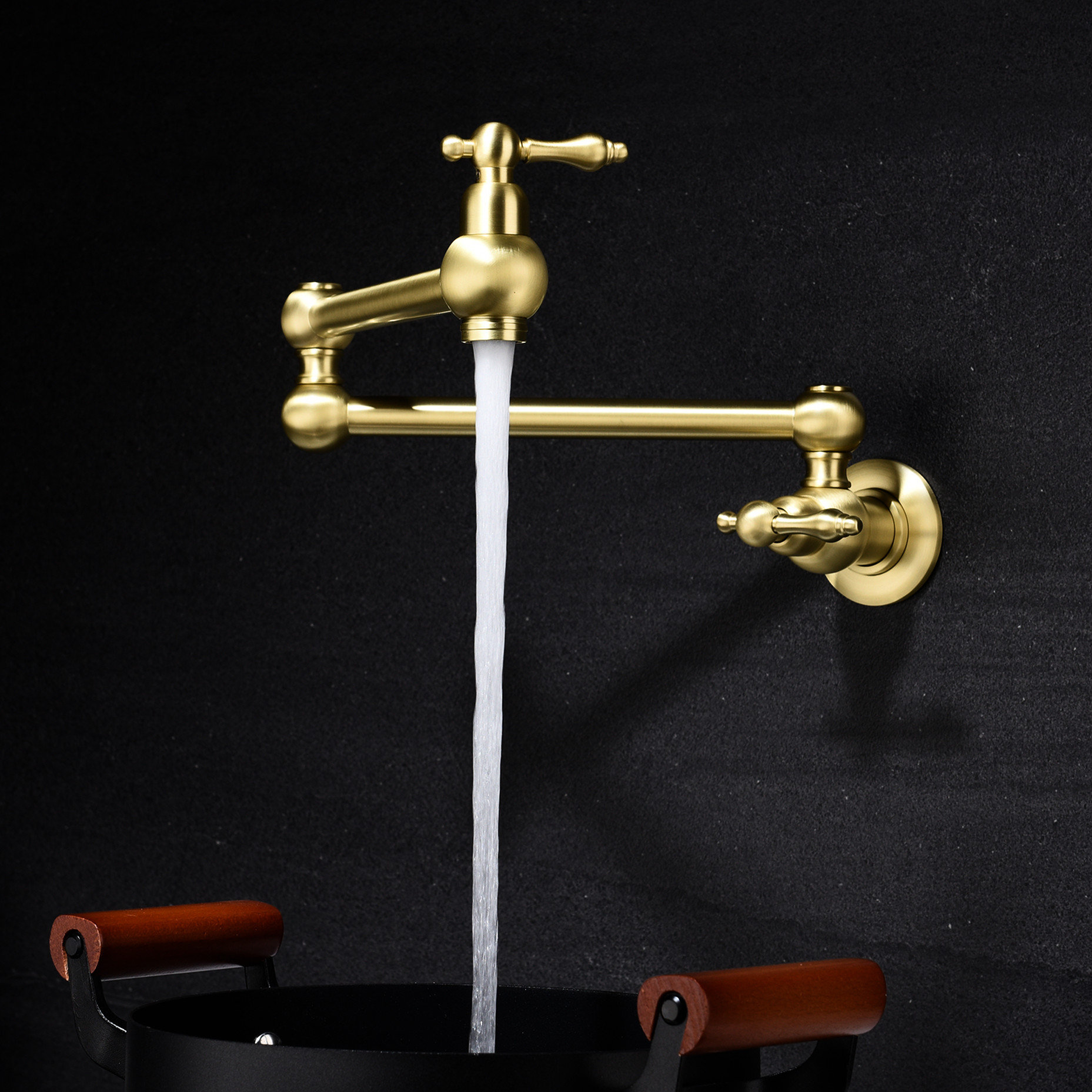 Latitude Run® Wall Mount Pot Filler Faucet Matte Black, Brass Made, Arm ...
