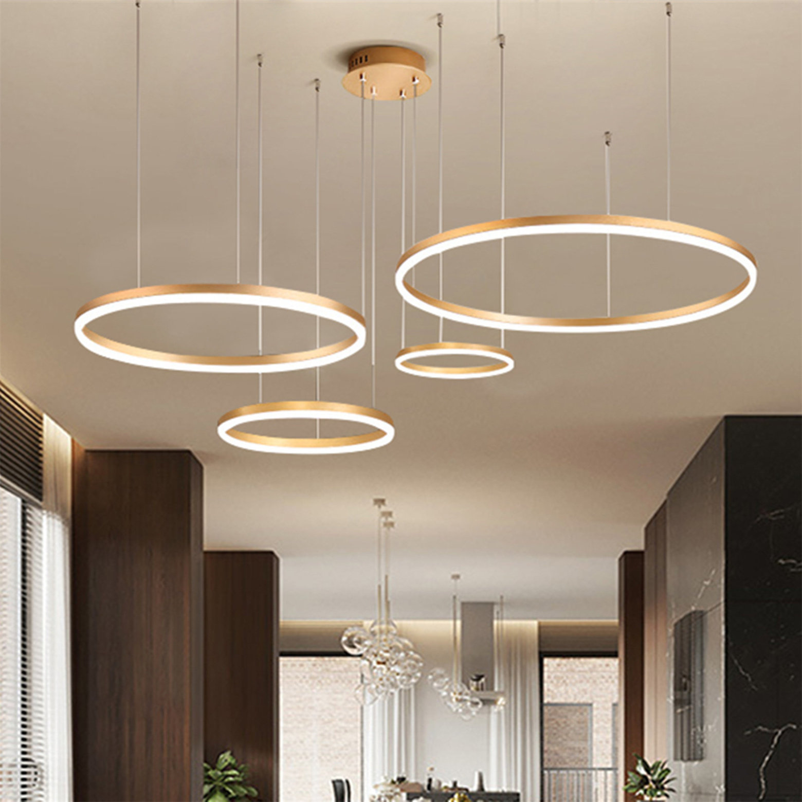 Orren Ellis 4-Light Modern Creative Circular Golden LED Stepless ...