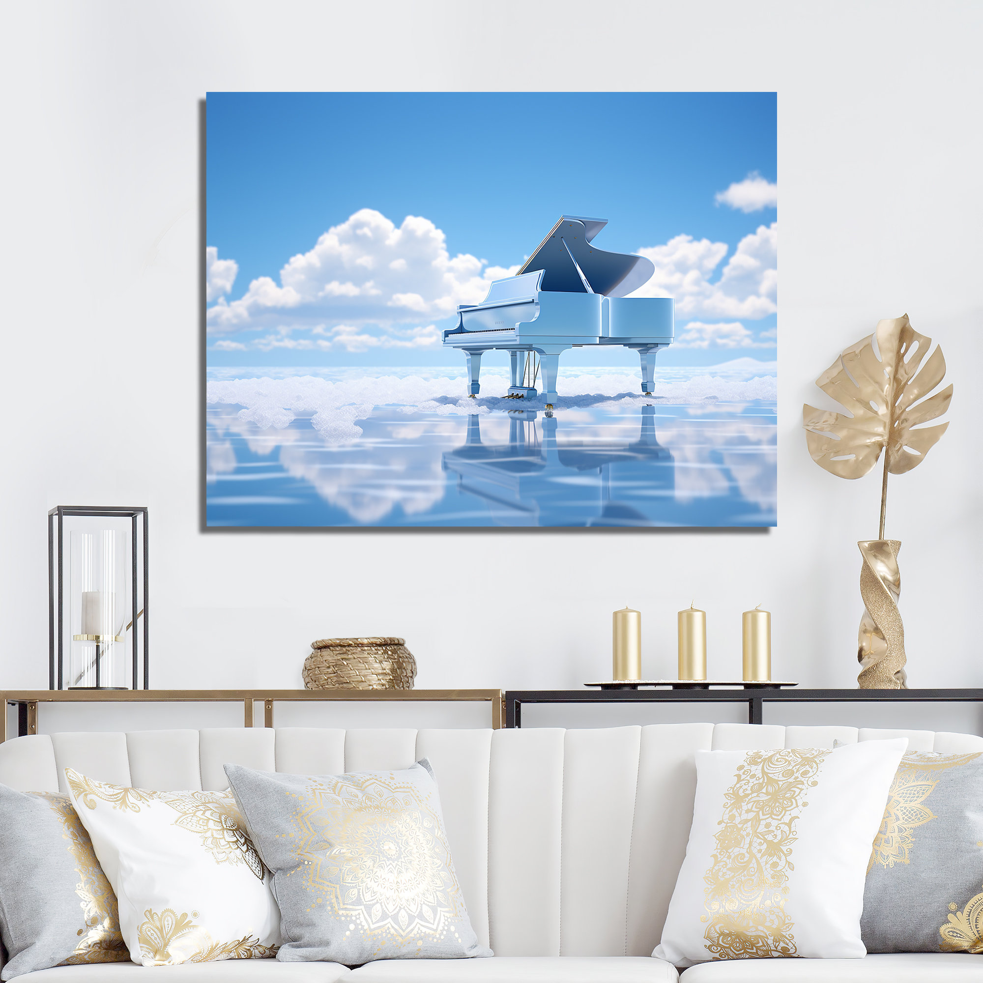 Design Art Floating Piano In Cloud Photo - Piano Canvas Wall Art | Wayfair