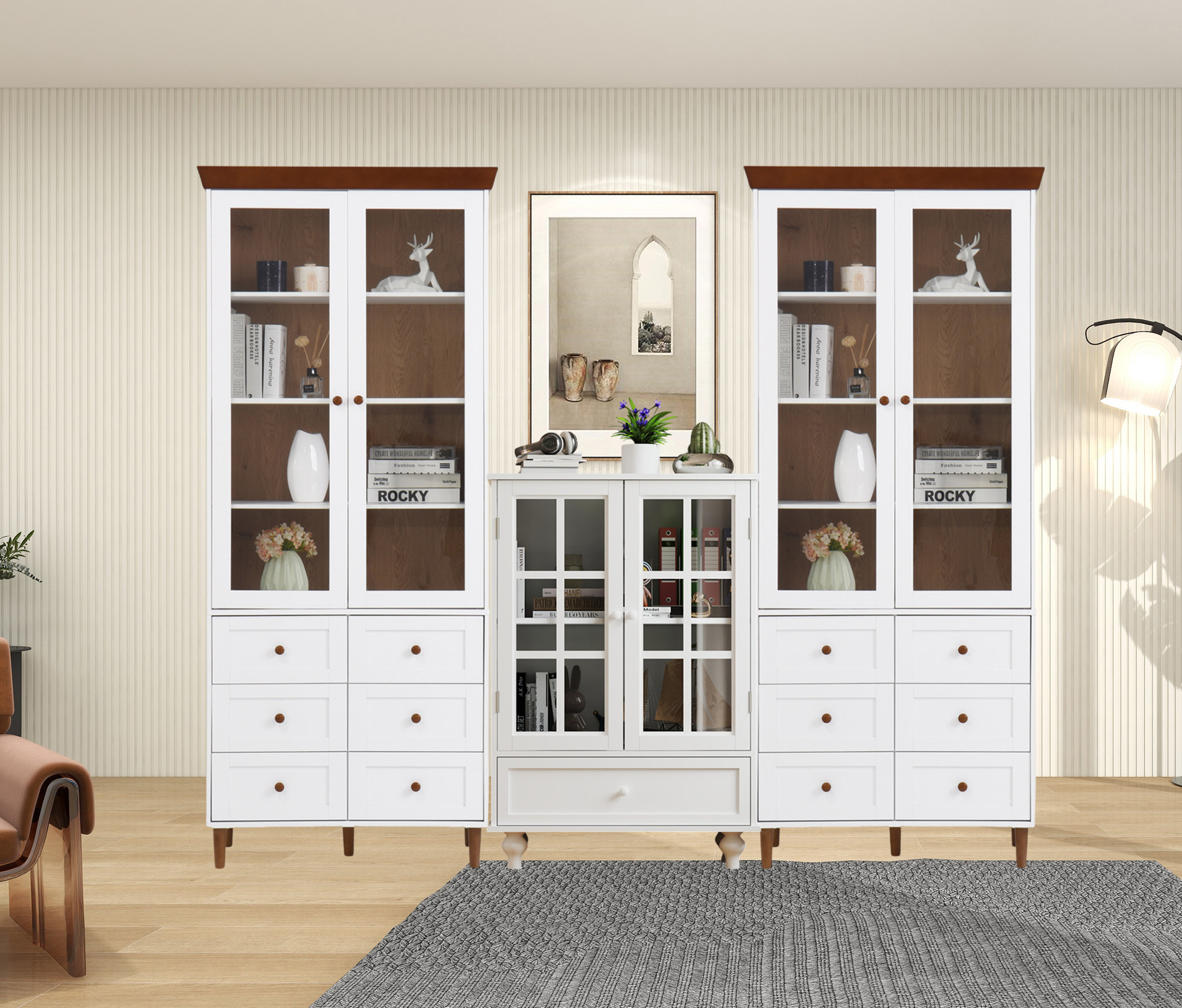 Canora Grey Display Storage Cabinet With Glass Doors Set Of 3 | Wayfair