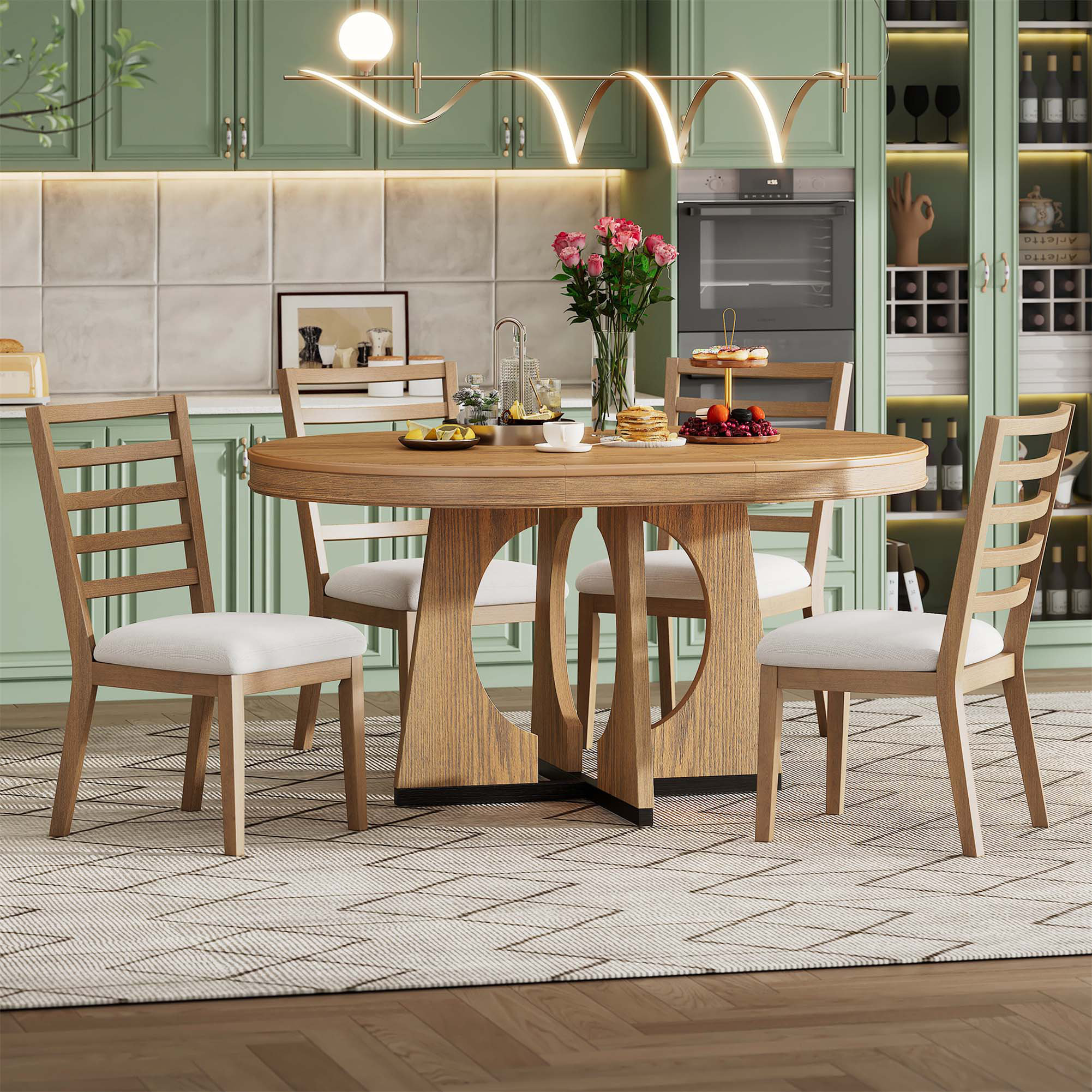 Lark Manor™ 5-Piece Rustic Functional Dining Set Unique Geometric ...